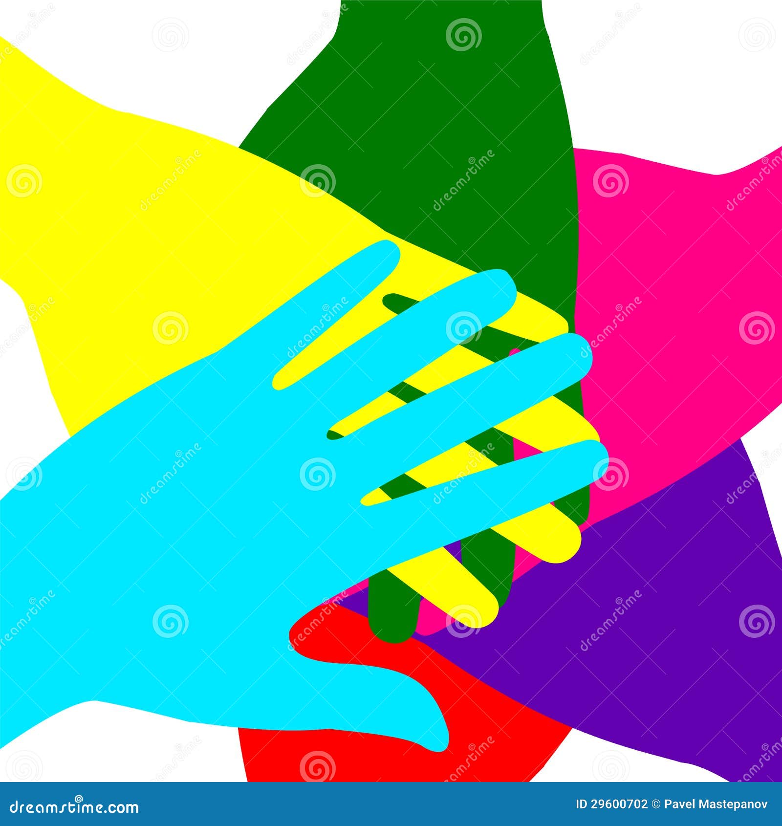 Mani colorate sovrapposte illustrazione vettoriale. Illustrazione di ...