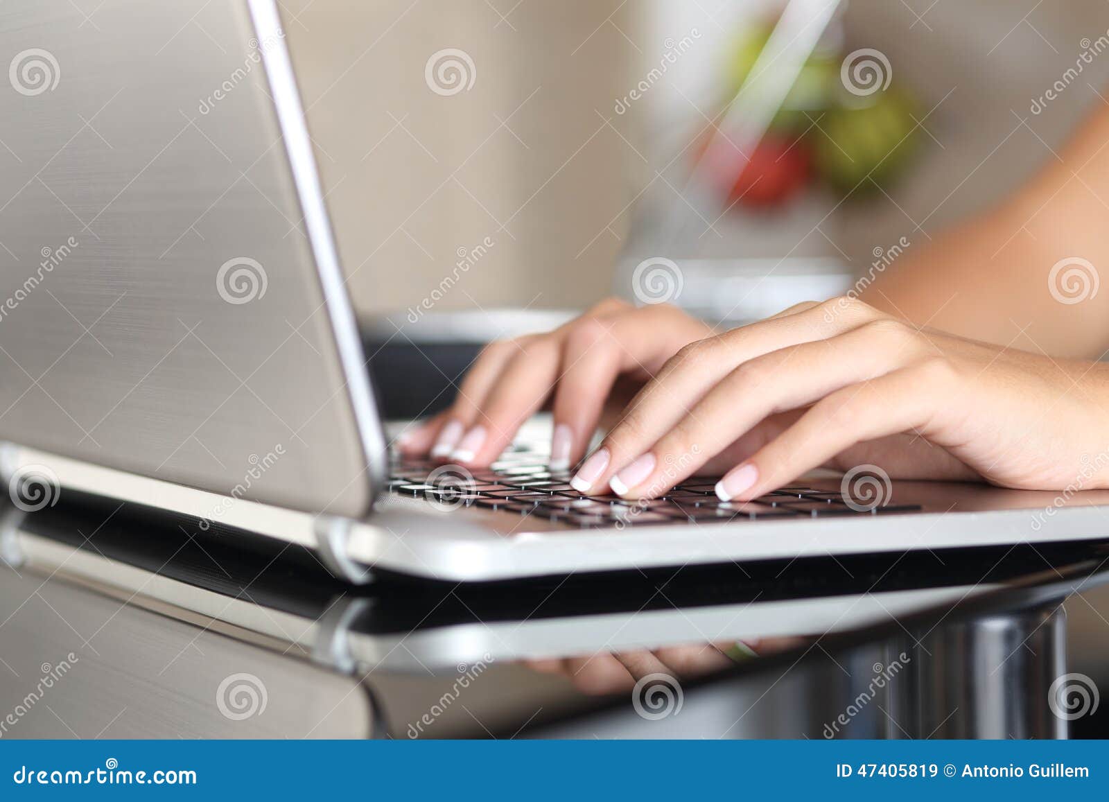 Mani Della Donna Che Funzionano Con Un Computer Portatile a Casa ...