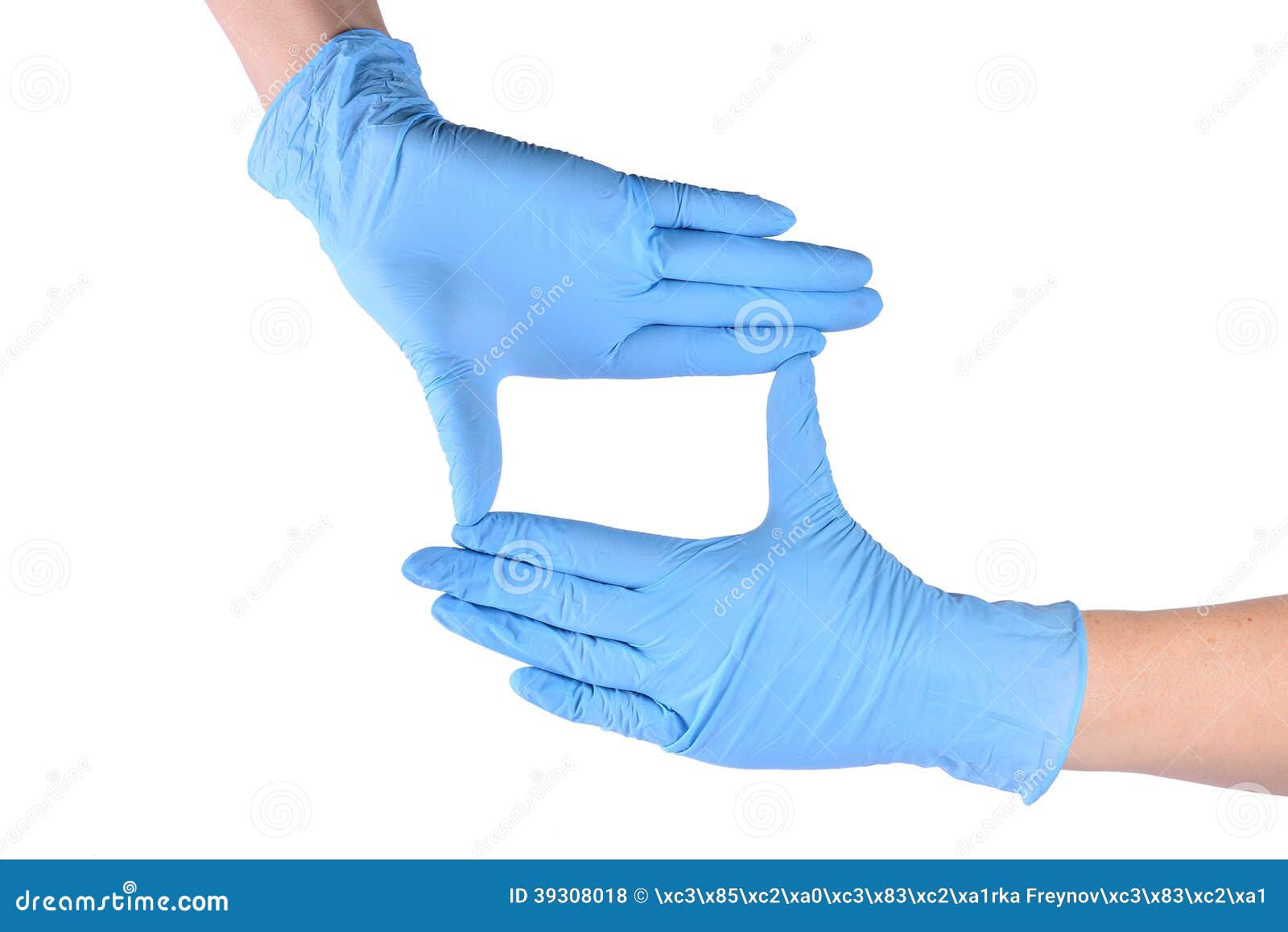 Mani in guanti blu fotografia stock. Immagine di indice - 39308018