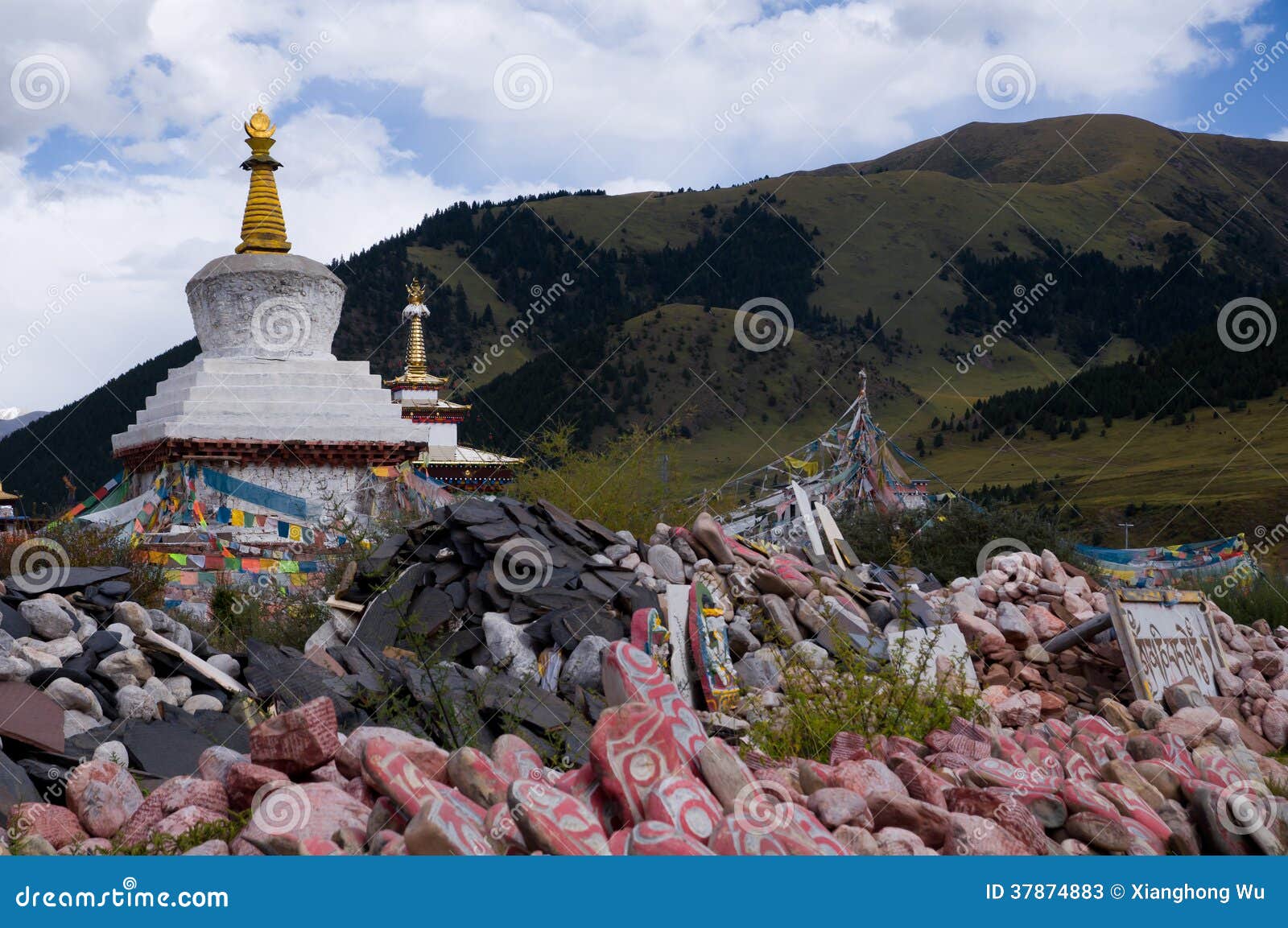 Mani Pile and the White Pagoda Stock Image - Image of tourist, religion ...