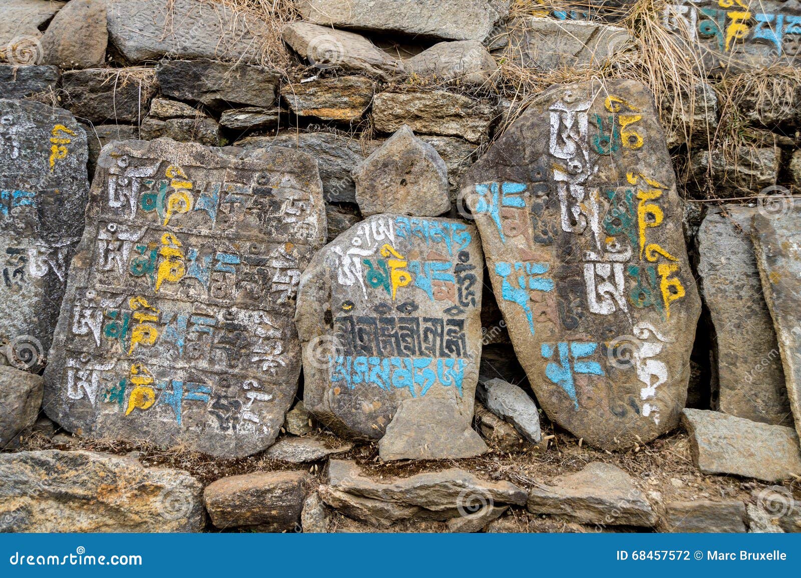 Mani Stones With Buddhist Mantra Om Mani Padme Hum In Himalaya, Nepal ...