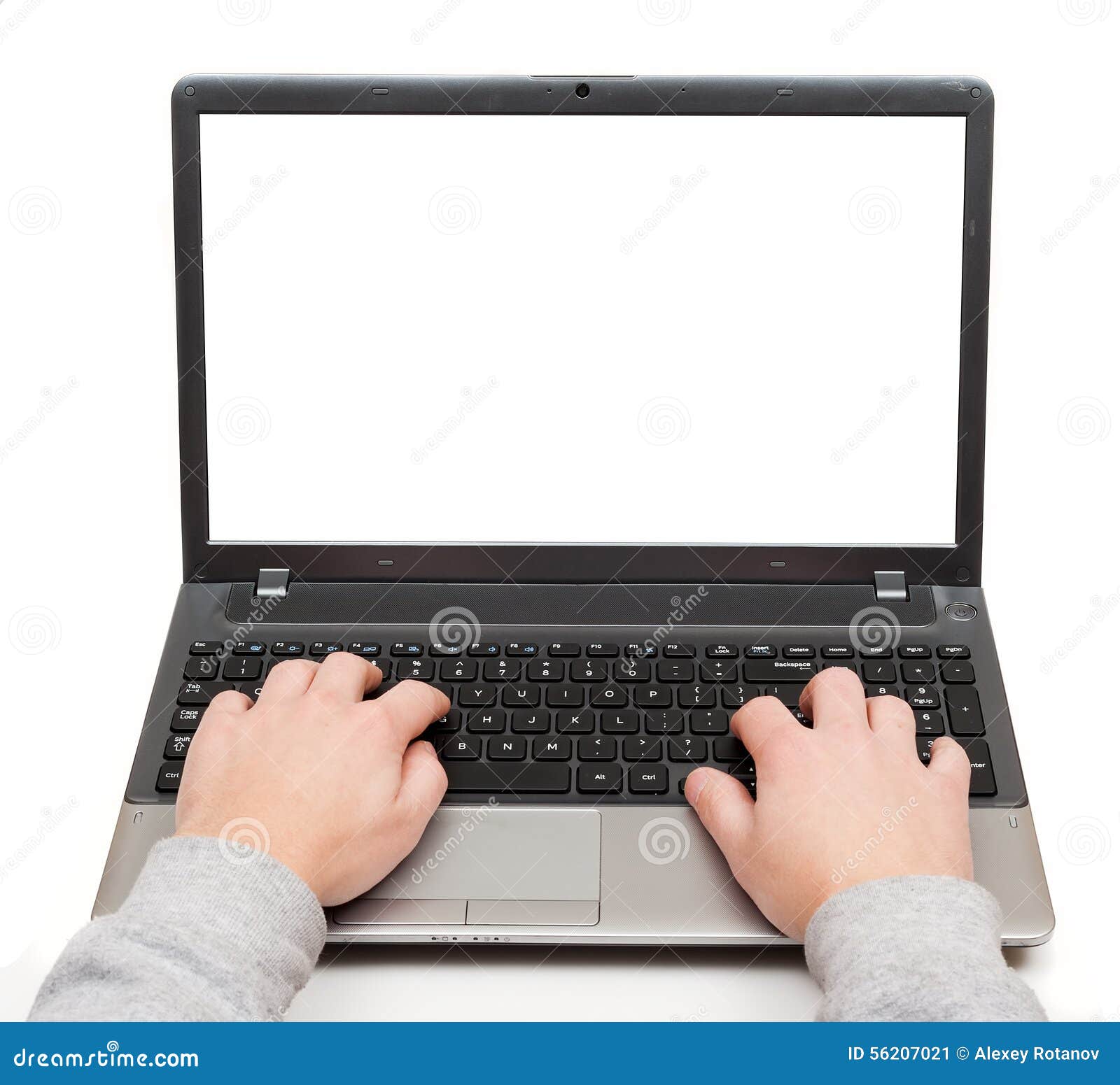 Mani Su Un Computer Portatile Con Lo Schermo in Bianco Isolato Immagine ...