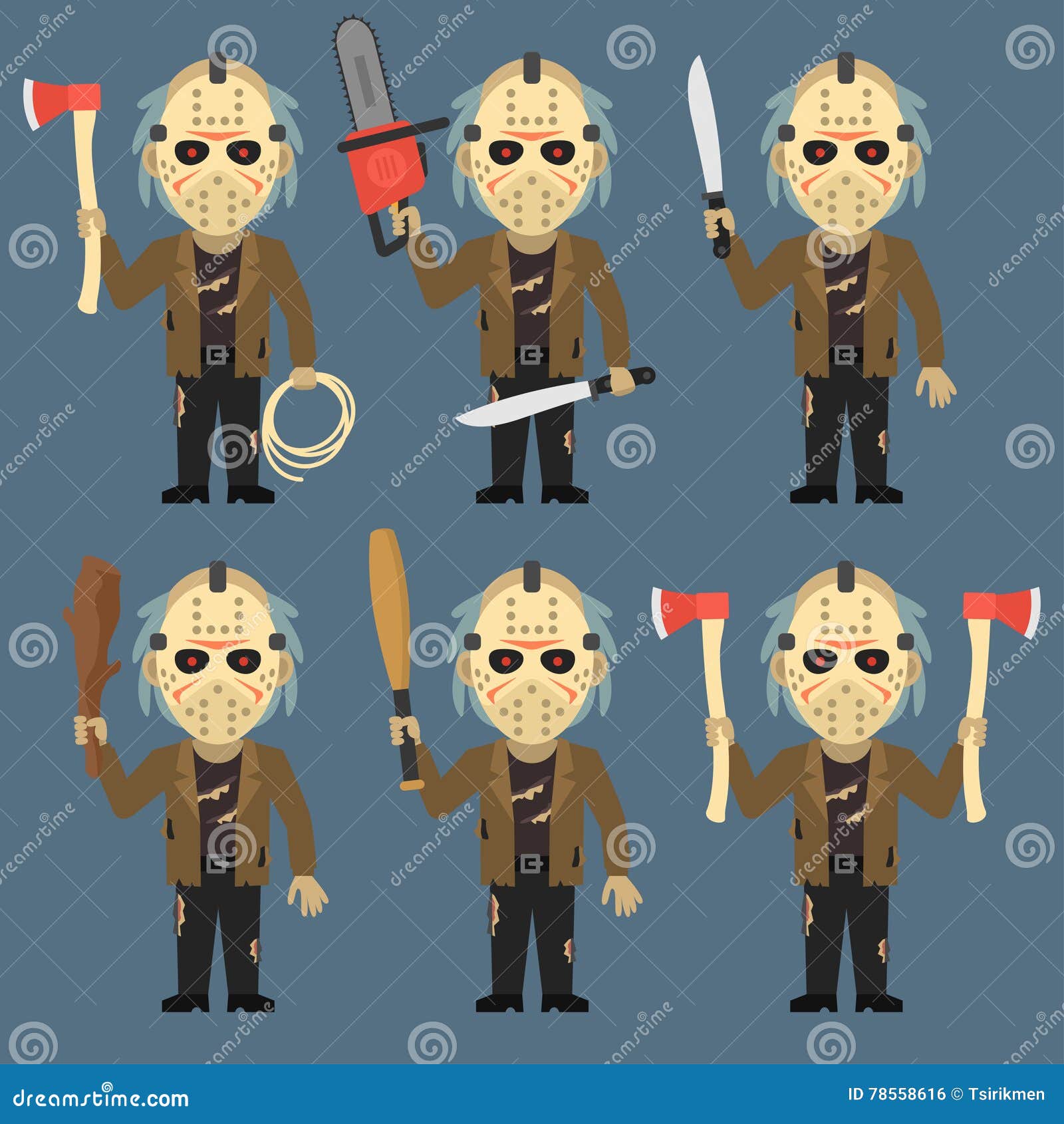 Maniac Holds Ax Bat Machete Chainsaw Stock Vector - Illustration of ...