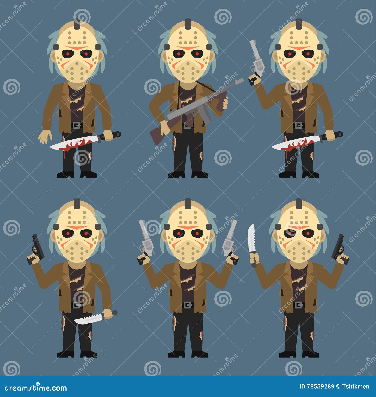 Maniac Holds Weapons Machete Knife Stock Vector - Illustration of ...