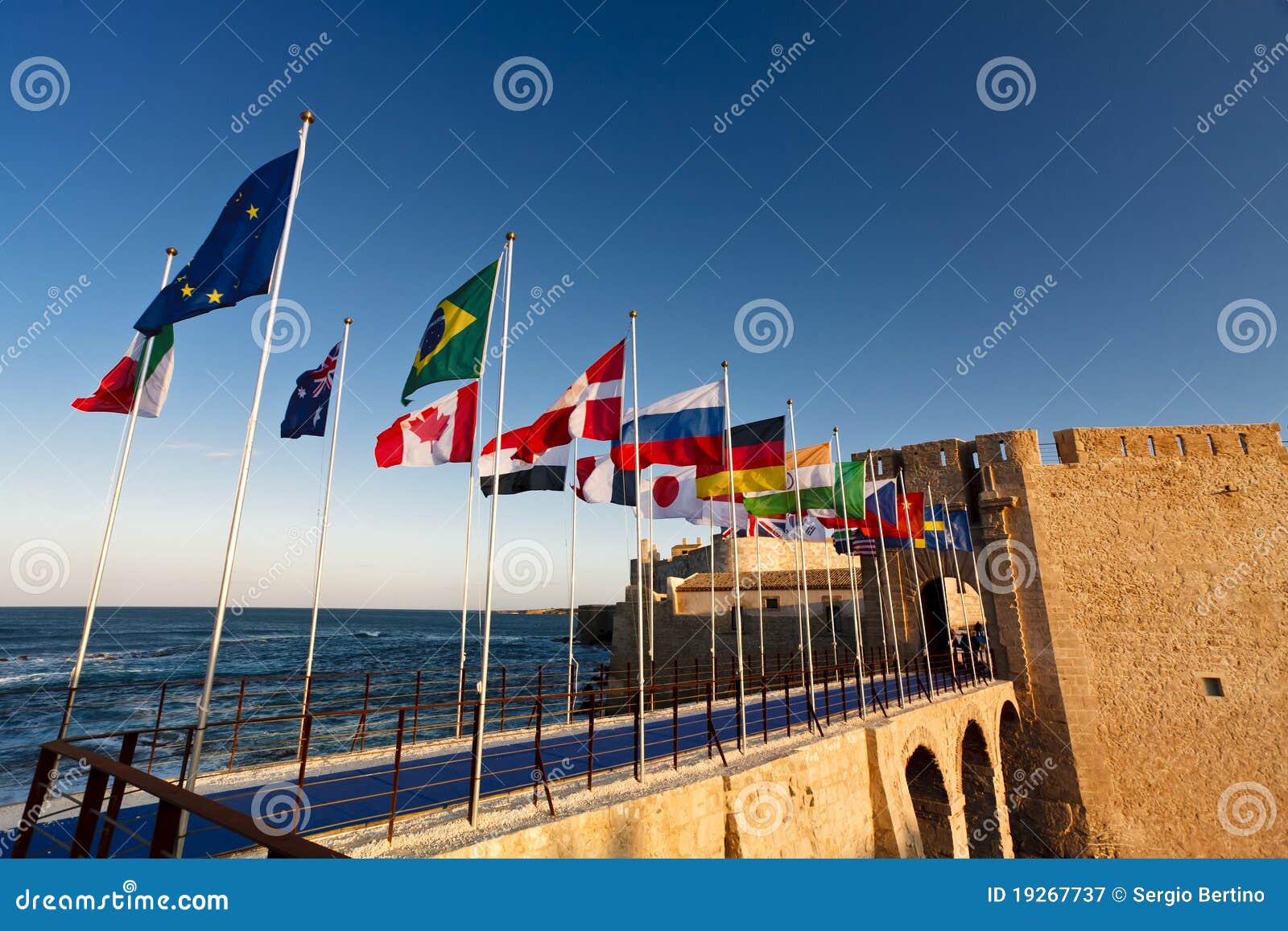 Maniace Castle flags stock image. Image of seaside, sicily - 19267737