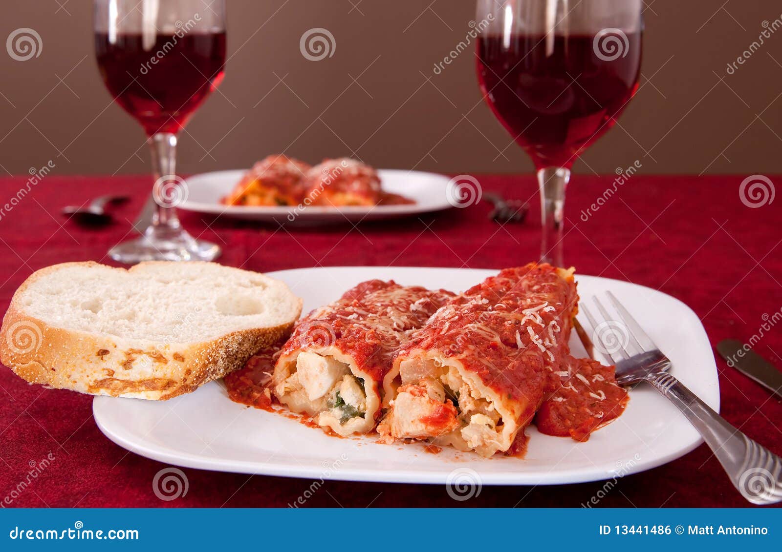Manicotti dinner stock photo. Image of bread, nutritious - 13441486