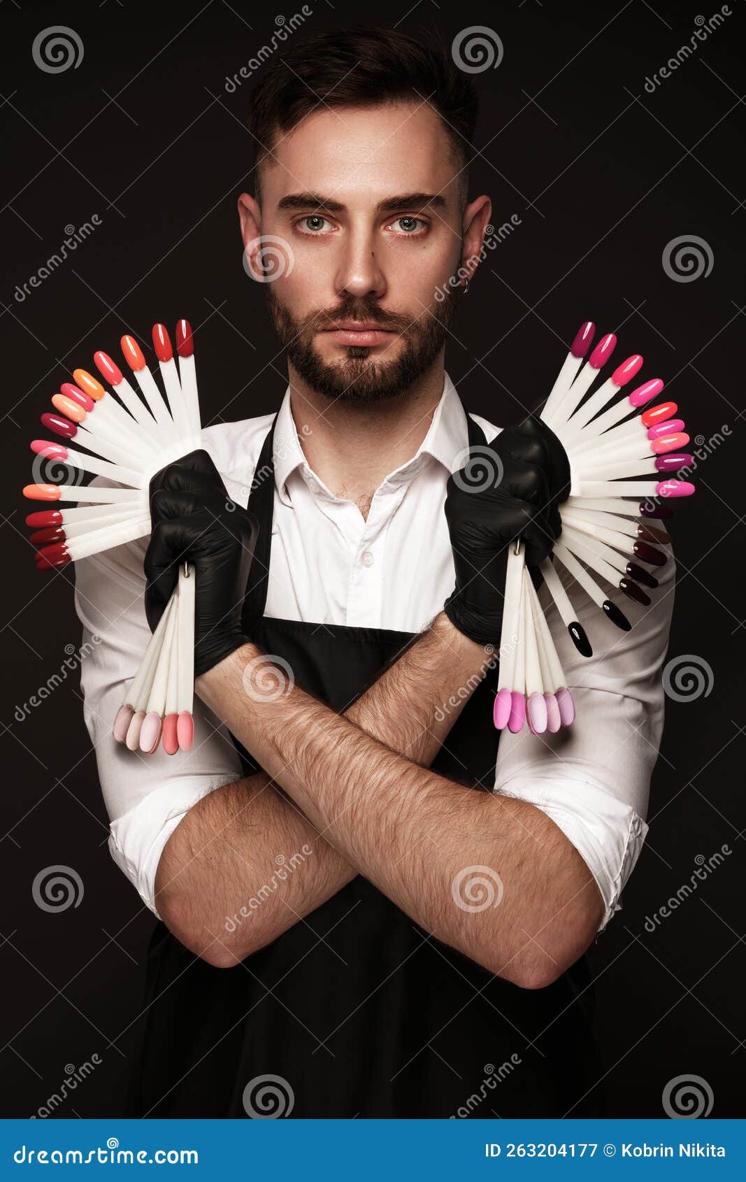 Manicur Master Man in Working Form with Tools in Hand. Nail Photo ...