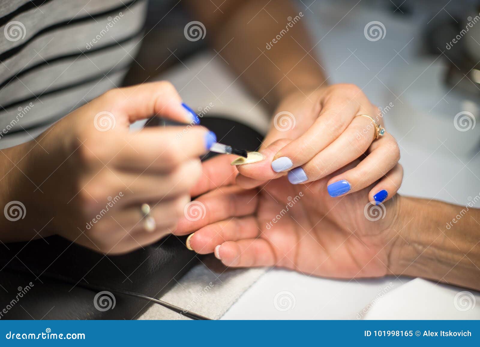 Manicure. Master Make Nail Paint. Hands Closeup. Stock Image - Image of ...