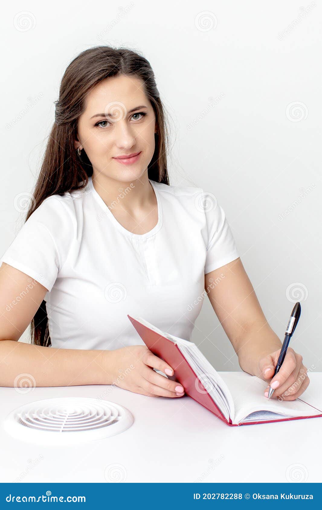Manicurist Writes Notes To Notebook Stock Photo - Image of people ...