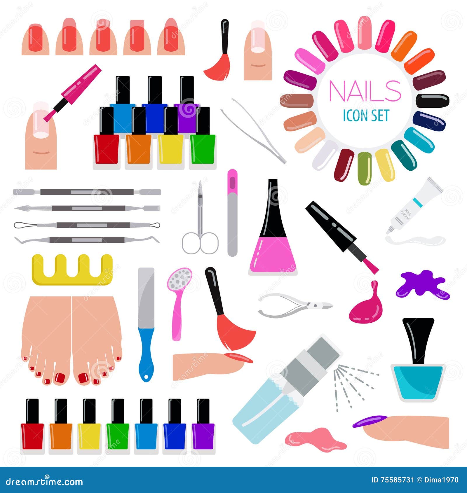 Manicure, Nail Salon. Icon Set Stock Vector - Illustration of cosmetics ...