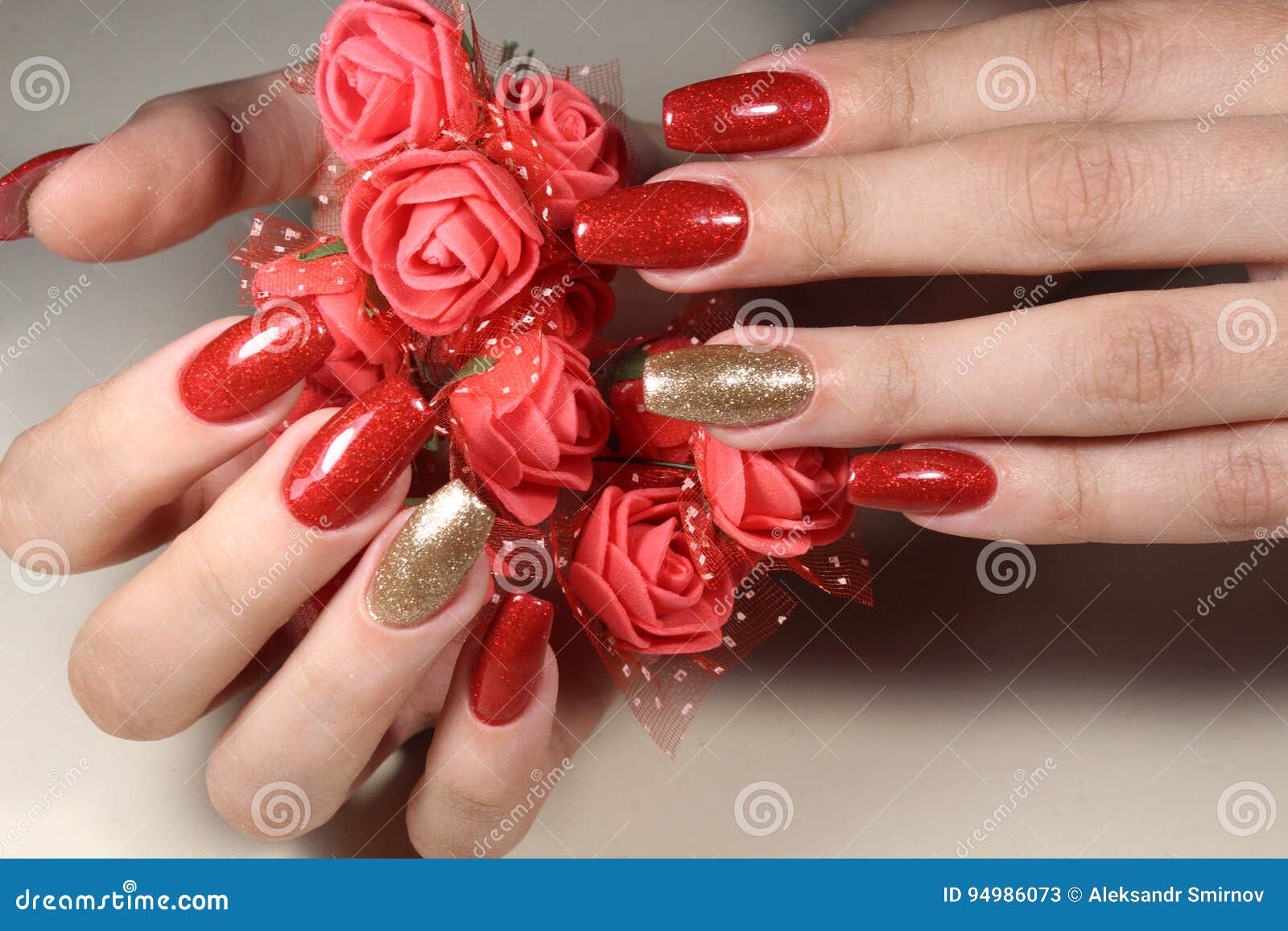 Manicure Nails Extensively Bright Red Stock Image - Image of bright ...