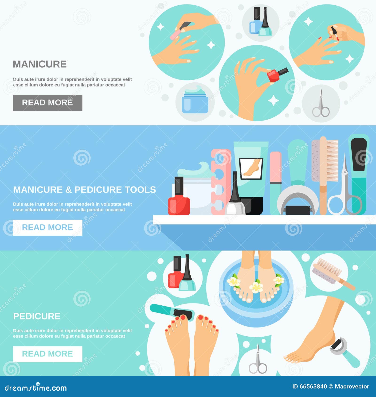 Manicure Pedicure Tools 3 Flat Banners Stock Vector - Illustration of ...