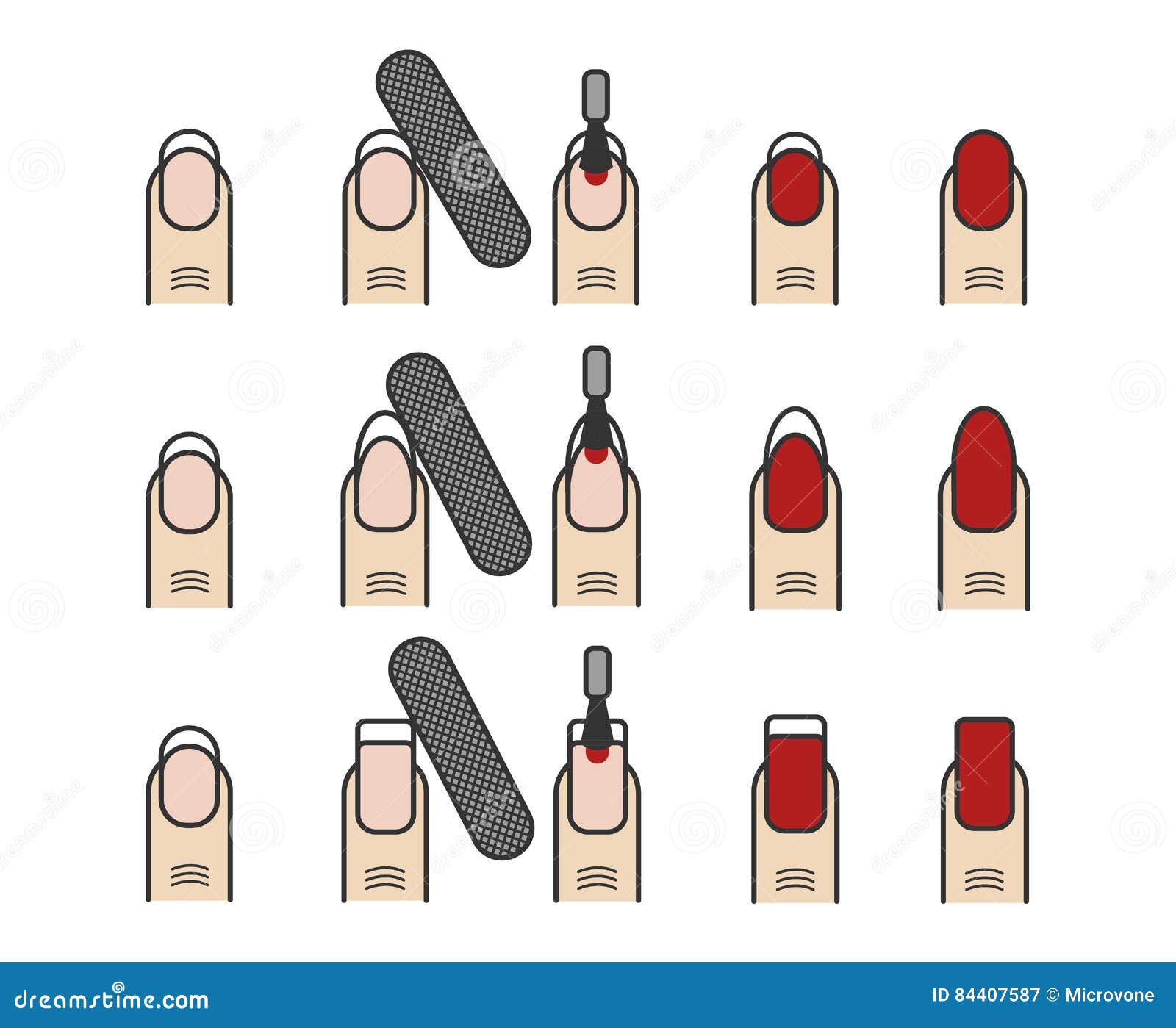 Different Nail Shapes. Fingernails Forms For Manicure. Vector ...