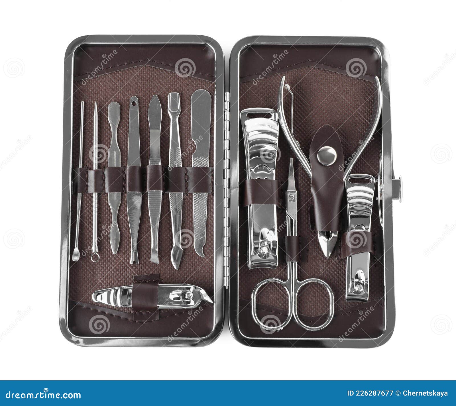Manicure Set in Case Isolated on White, Top View Stock Image - Image of ...