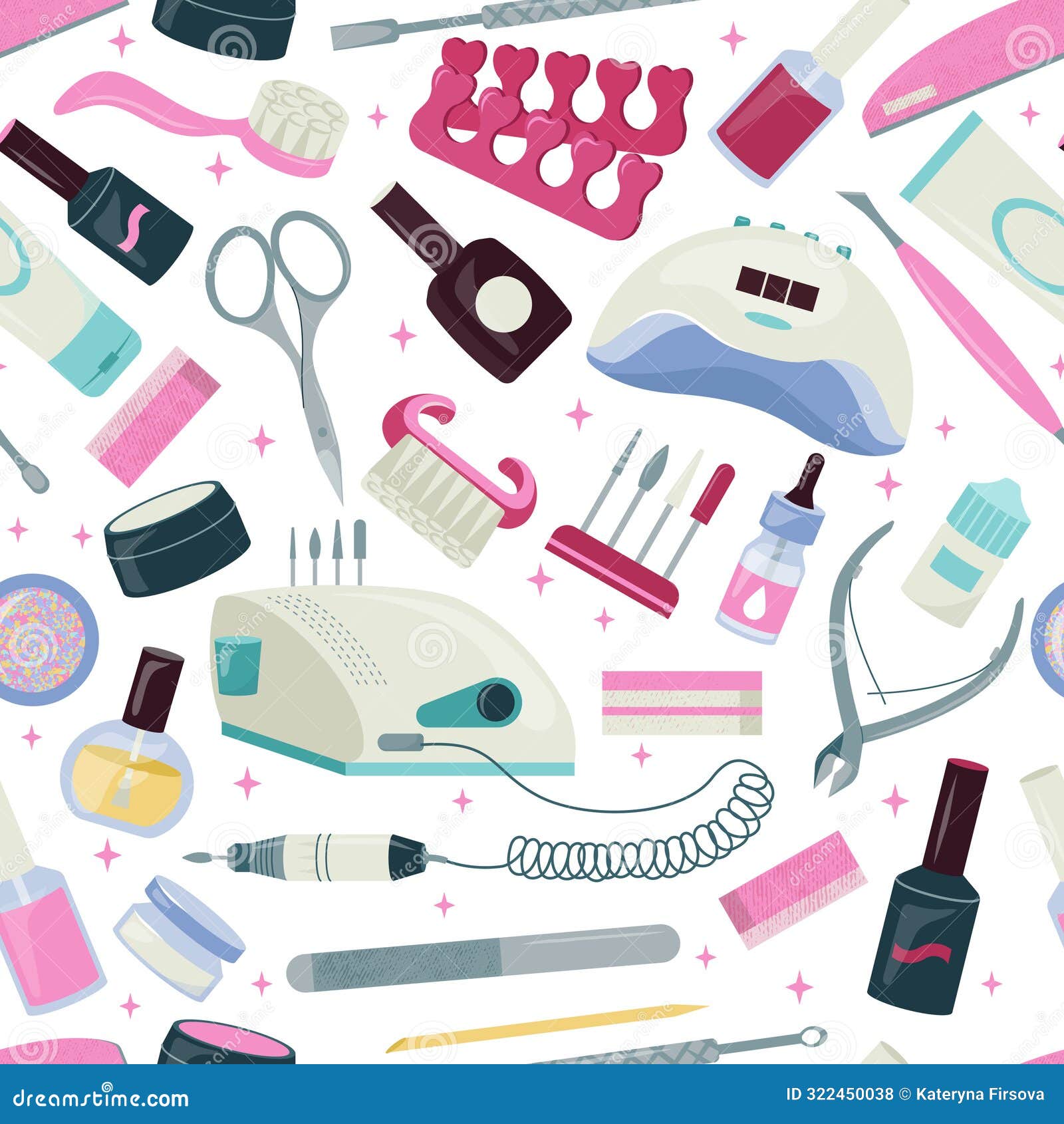 Manicure Tools Bright Seamless Pattern. Background with Manicure and ...