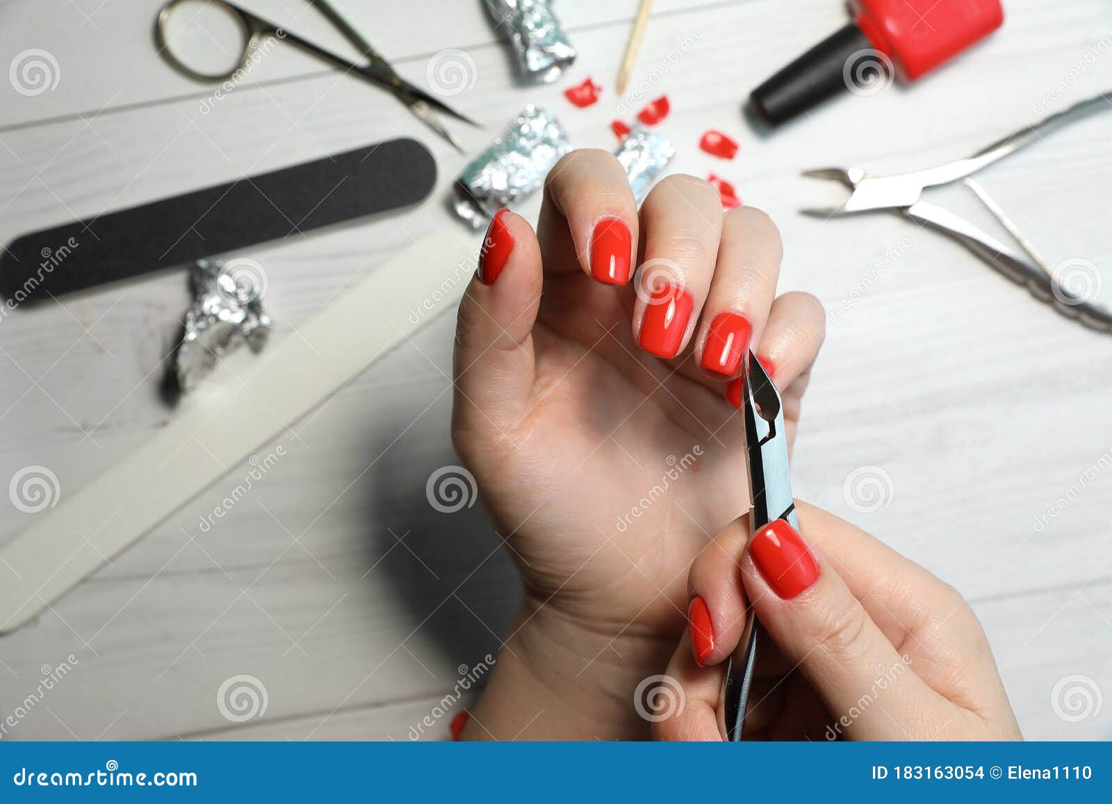 Manicurist Makes Himself a Manicure with Professional Tools for ...