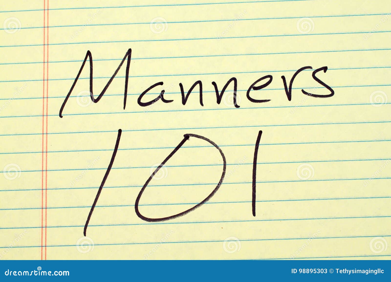 Manieren 101 Op Een Geel Wettelijk Stootkussen Stock Afbeelding - Image ...