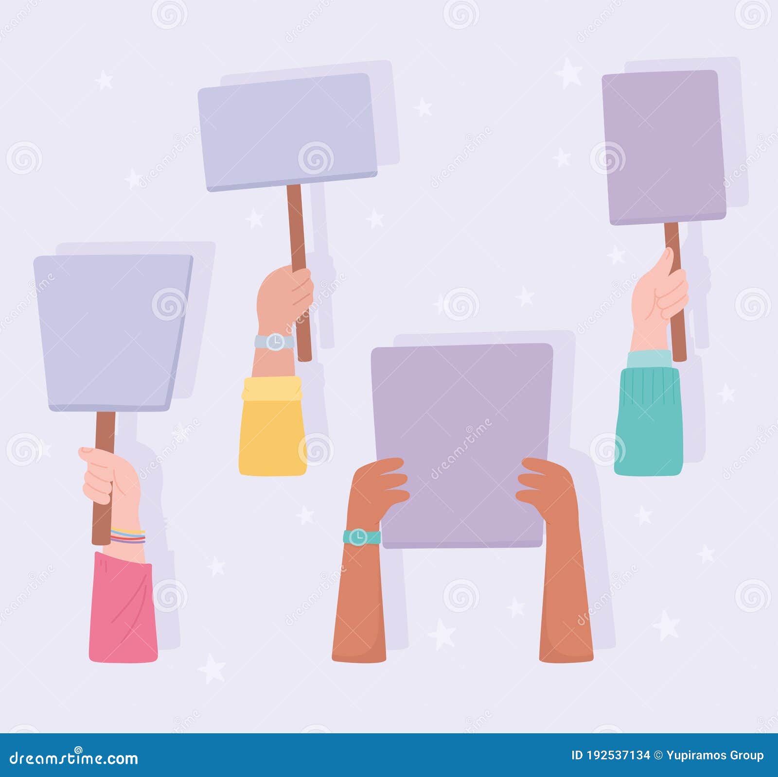 Manifestation Protest Activists, Hands with Banner and Placards Cartoon ...