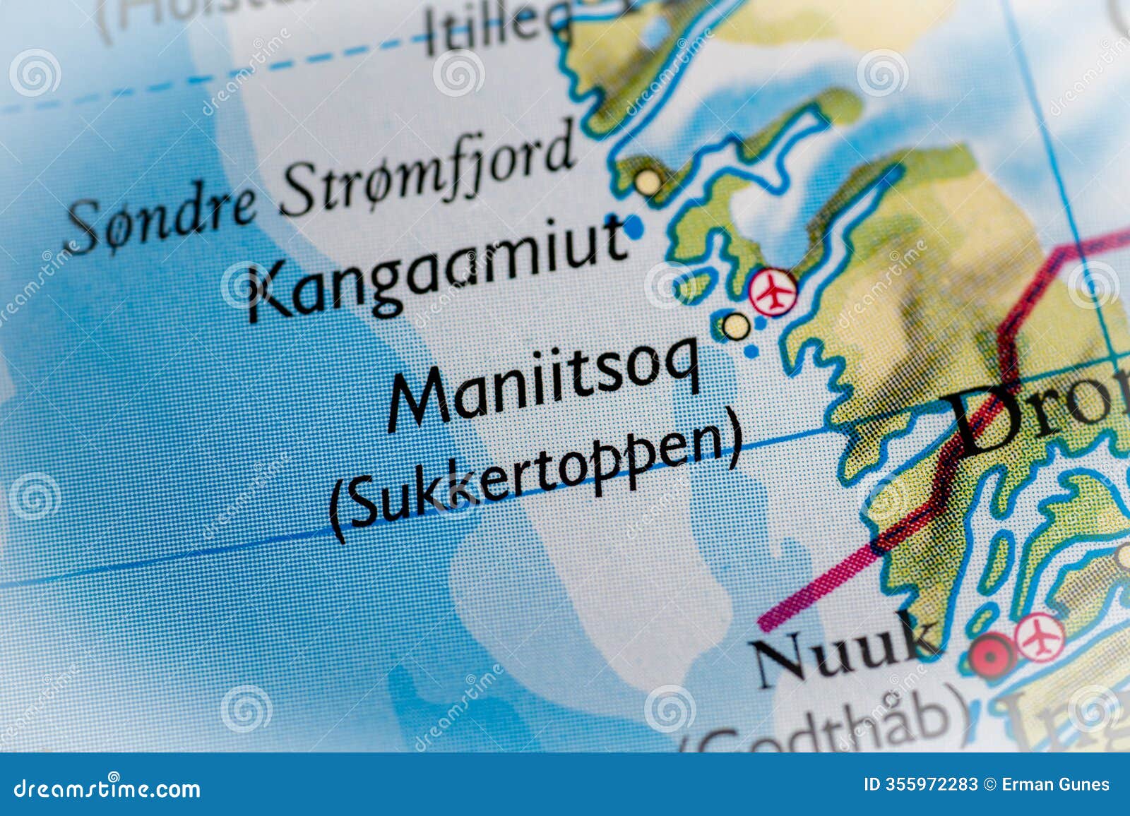 Maniitsoq (Sukkertopen), Greenland, Highlighted on a World Map Stock ...