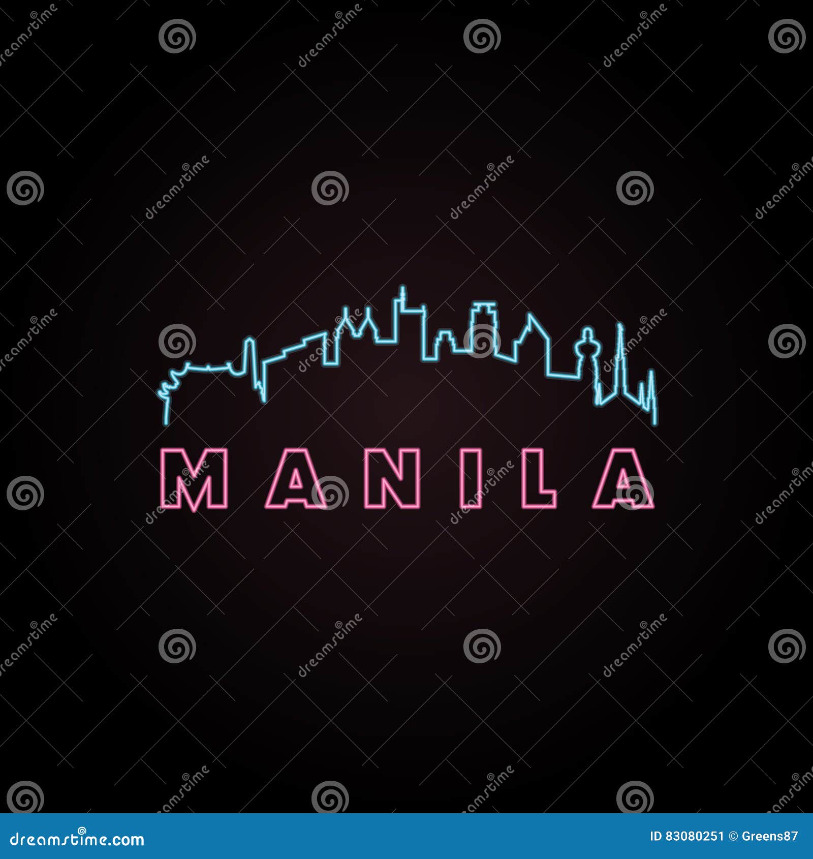 Manila skyline neon stock vector. Illustration of metropolis - 83080251