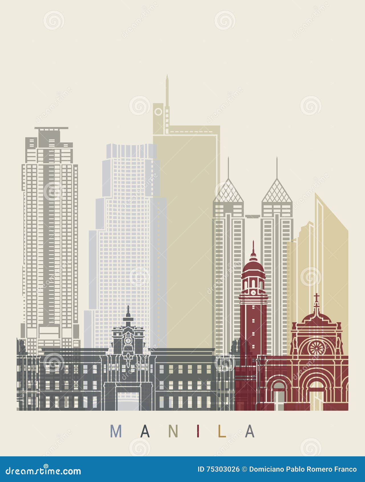 Manila skyline poster stock vector. Illustration of creativity - 75303026