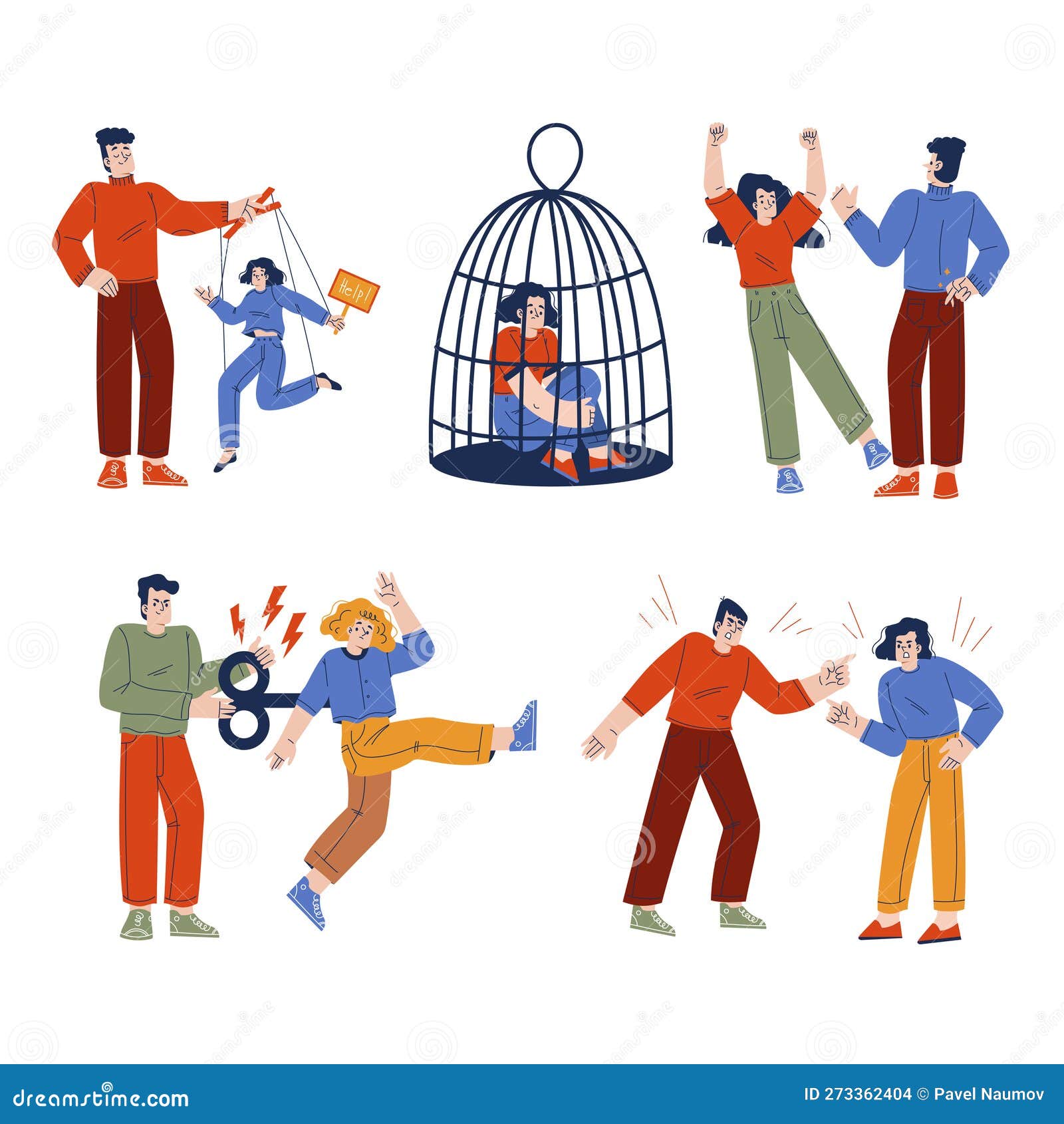 Manipulation and Control Over People with Toxic Relationship Vector Set ...