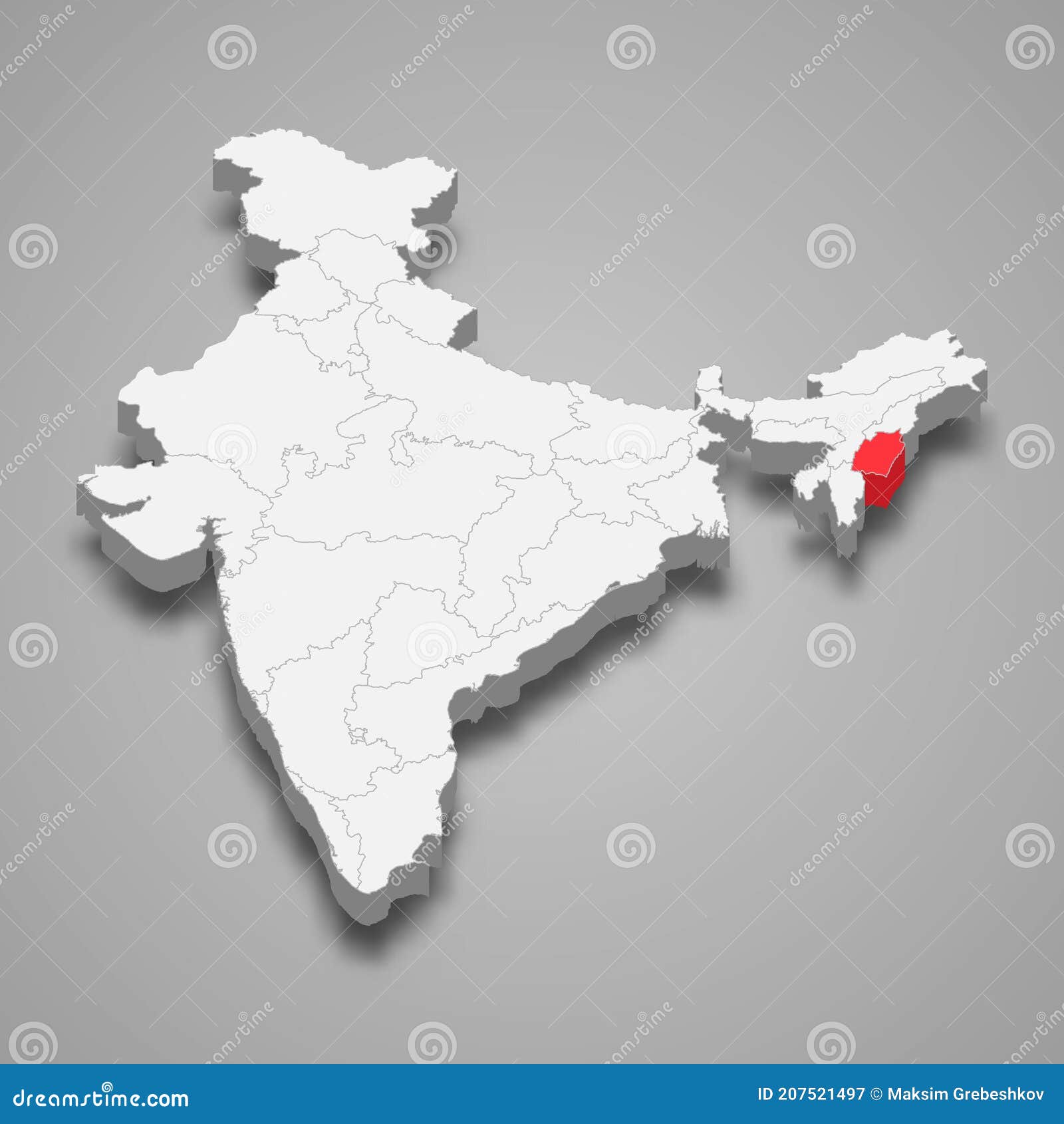 Manipur State Location within India 3d Map Stock Illustration ...