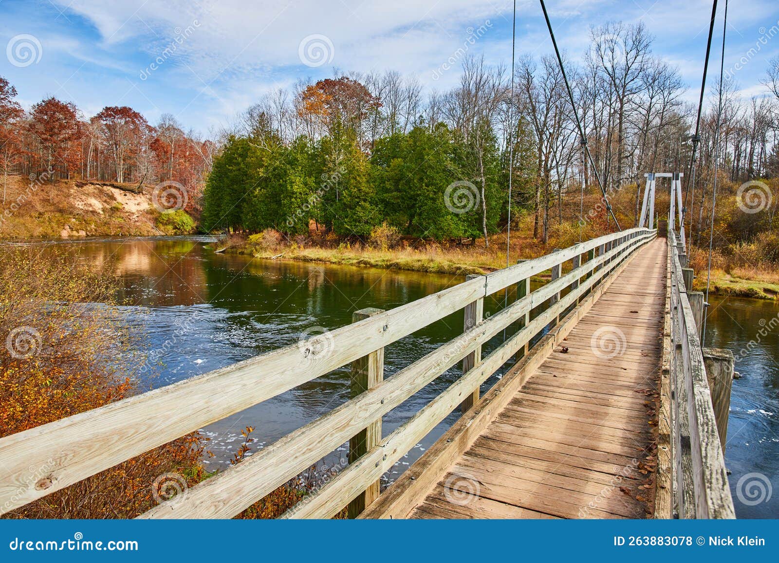 Manistee River Trail Suspension Bridge in Late Fall Over River Stock ...