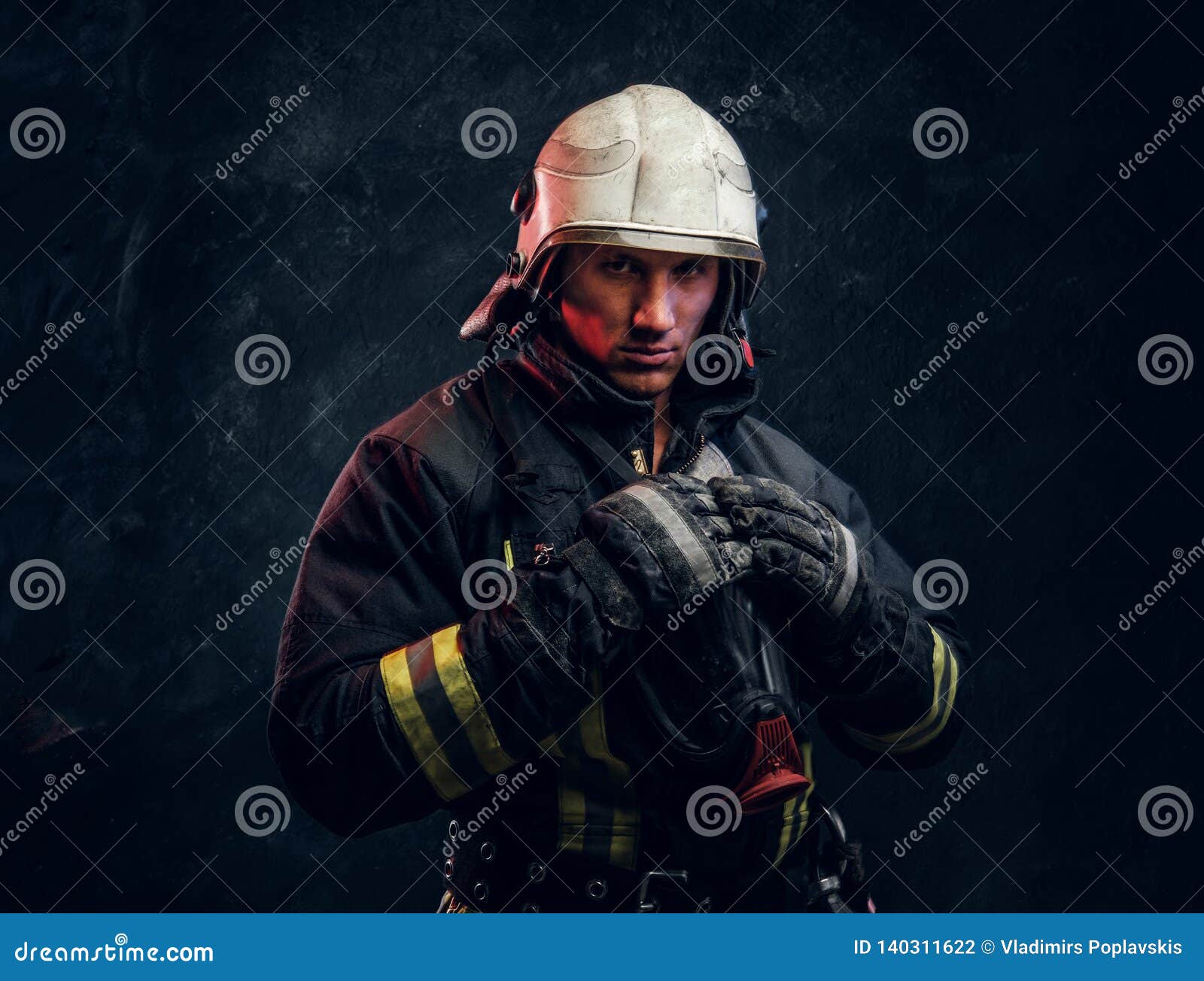 Manly Firefighter in Helmet Looks into Camera Stock Photo - Image of ...