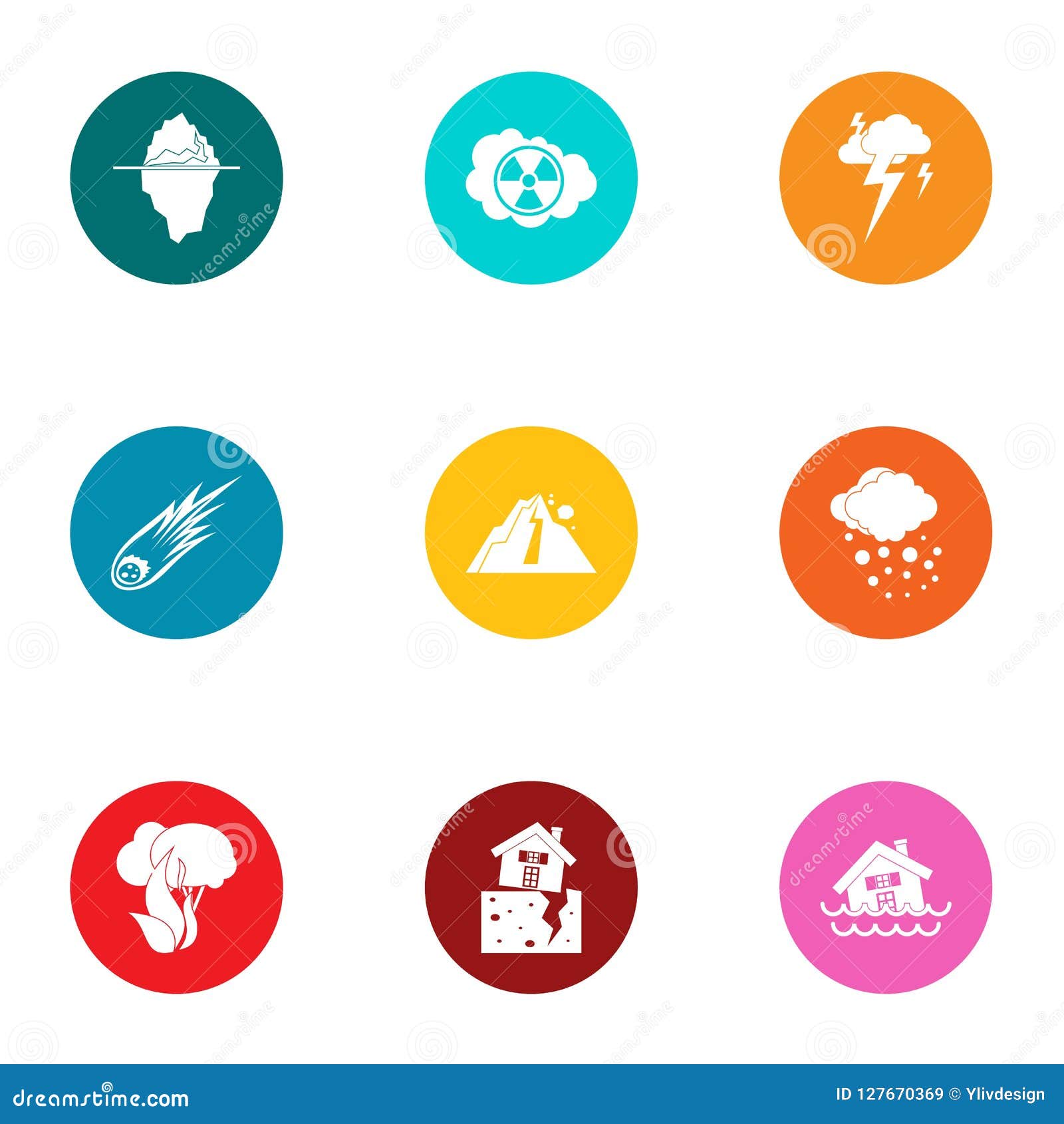 Manmade Danger Icons Set, Flat Style Stock Vector - Illustration of ...