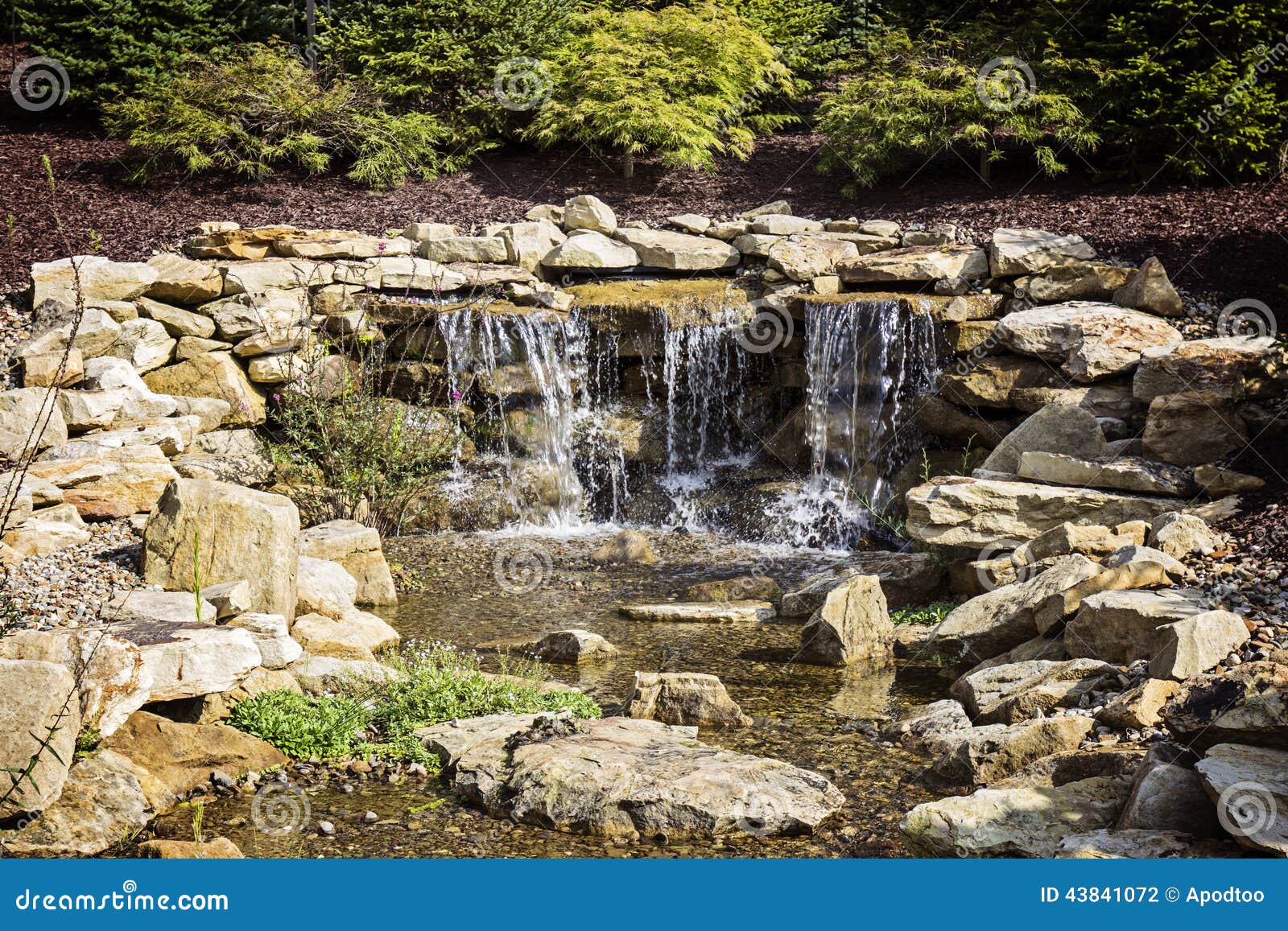 Manmade Waterfall Water Feature Stock Photo - Image of shrubbery ...