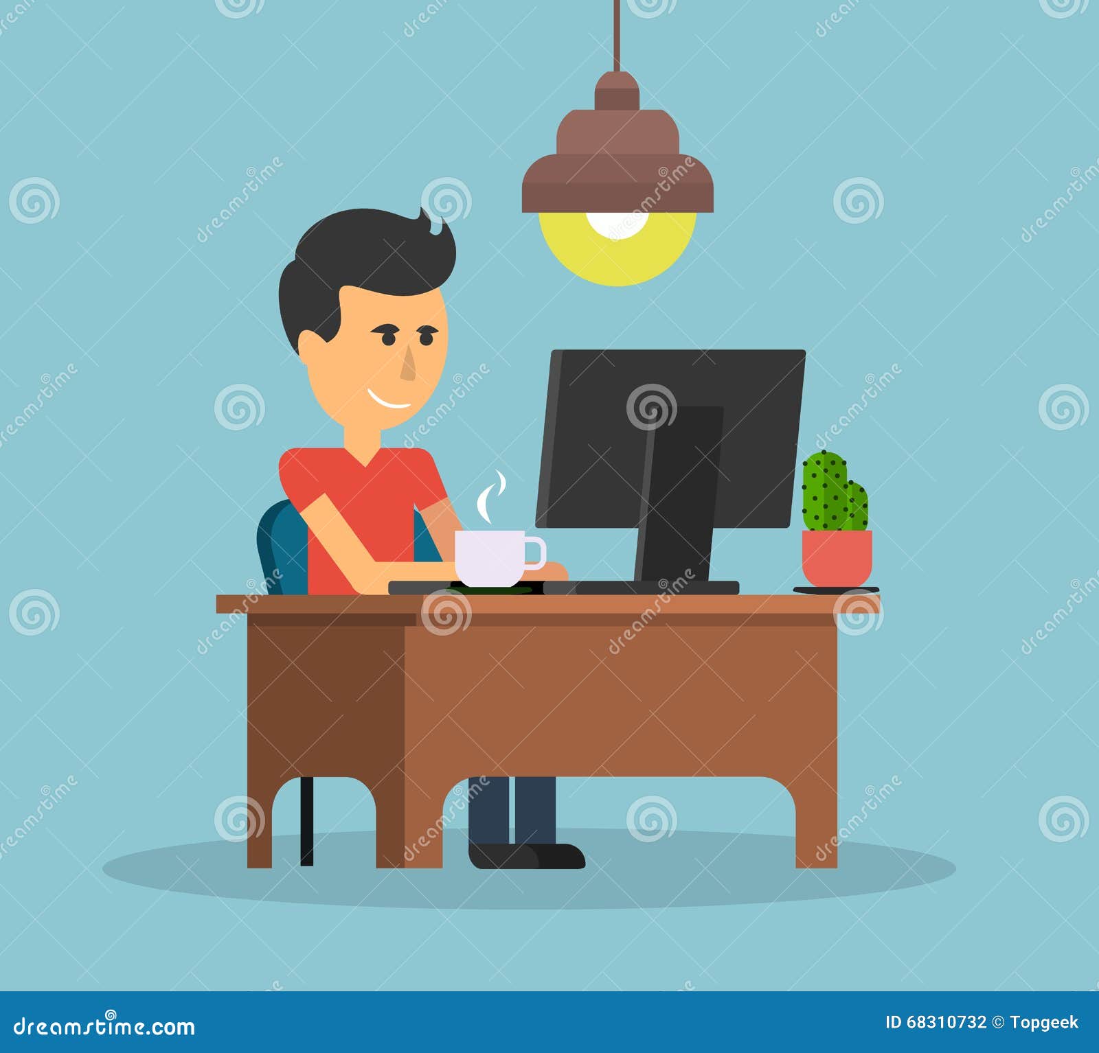 Mann-Arbeit Mit Dem Computer-Design Flach Vektor Abbildung ...