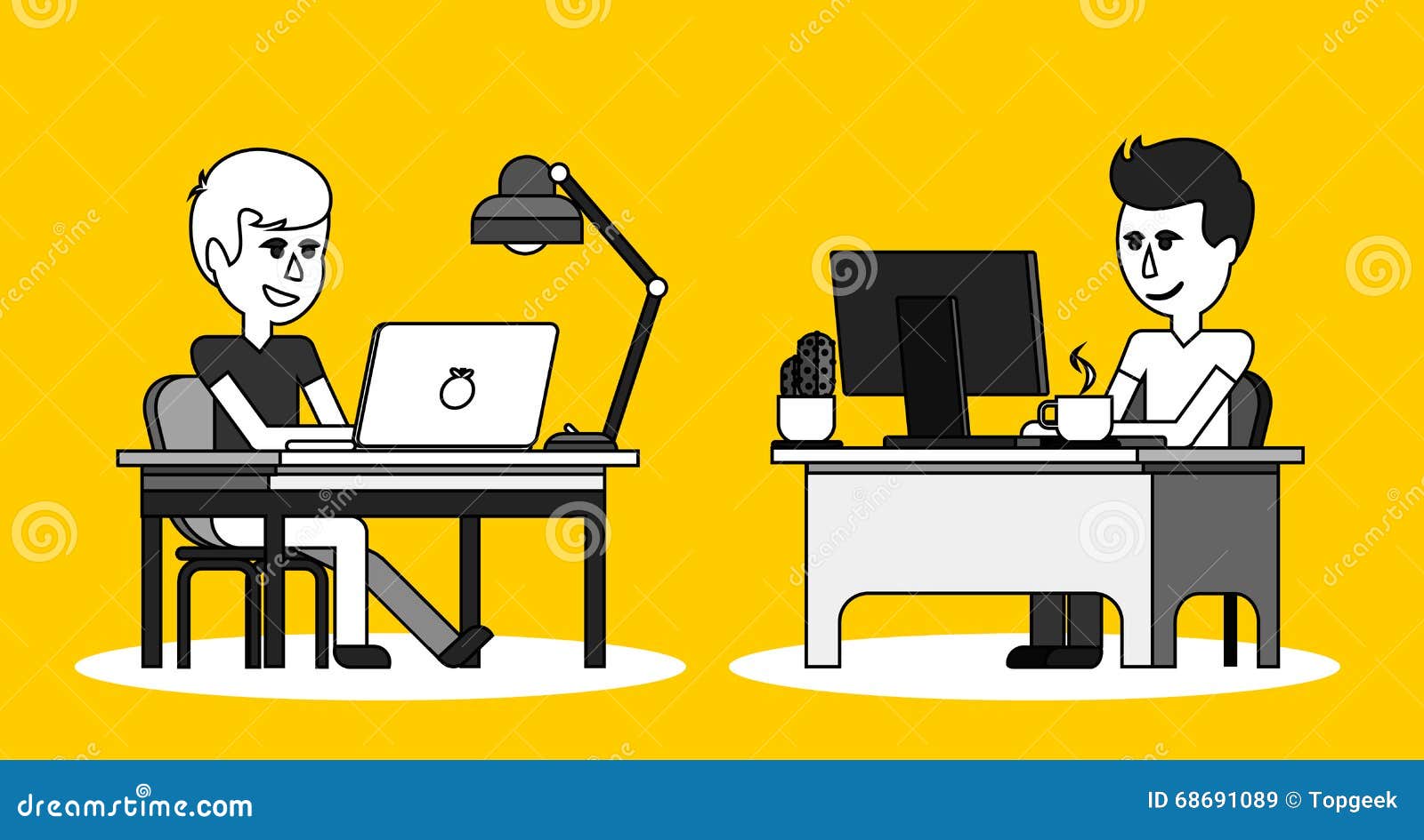 Mann-Arbeit Mit Dem Computer-Design Flach Vektor Abbildung ...