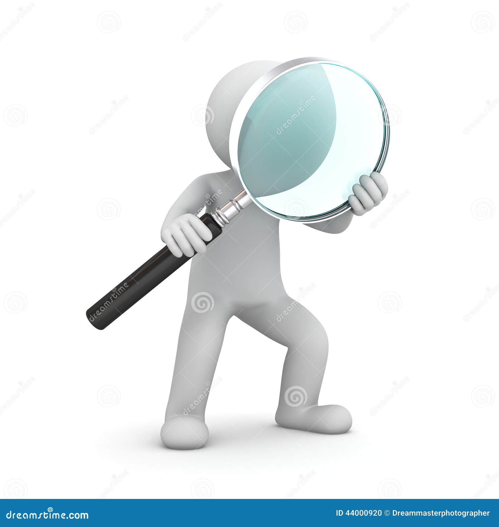 Mann 3d, Der Lupe Steht Und Hält Stock Abbildung - Illustration von ...