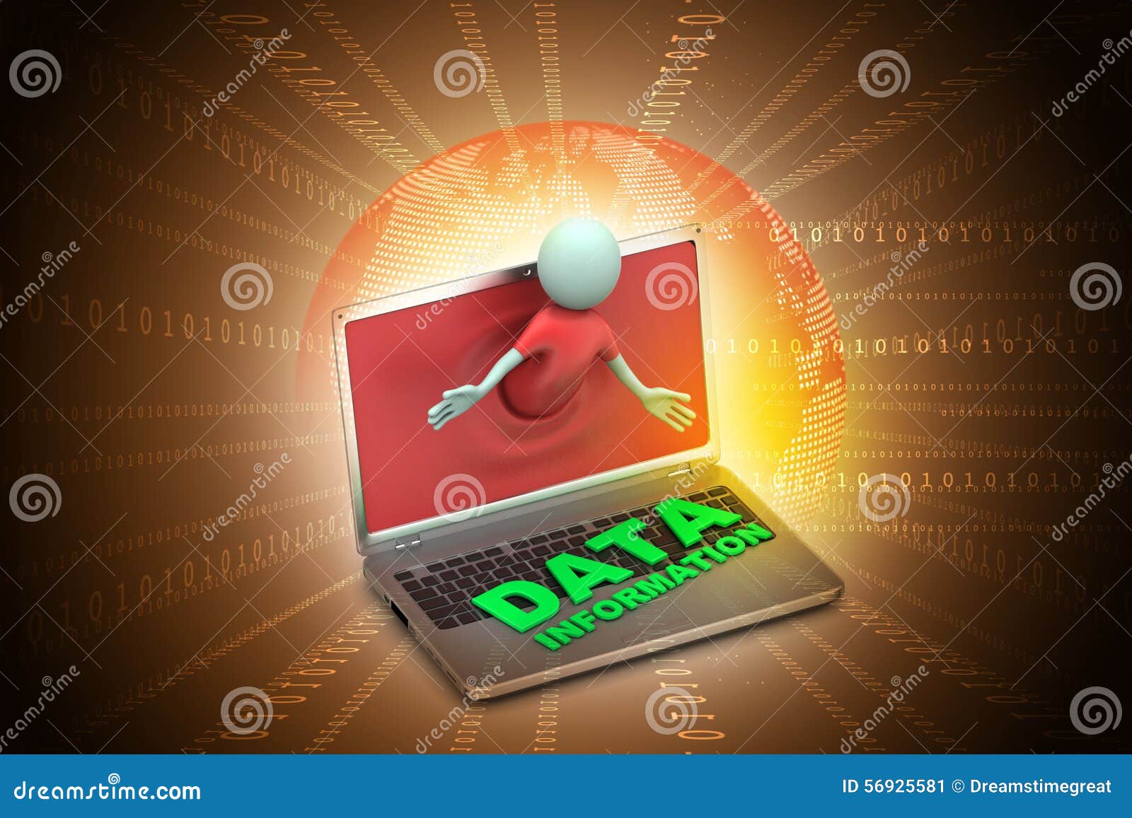 Mann 3d Durch Den Laptop, Der Daten Zeigt Stock Abbildung ...