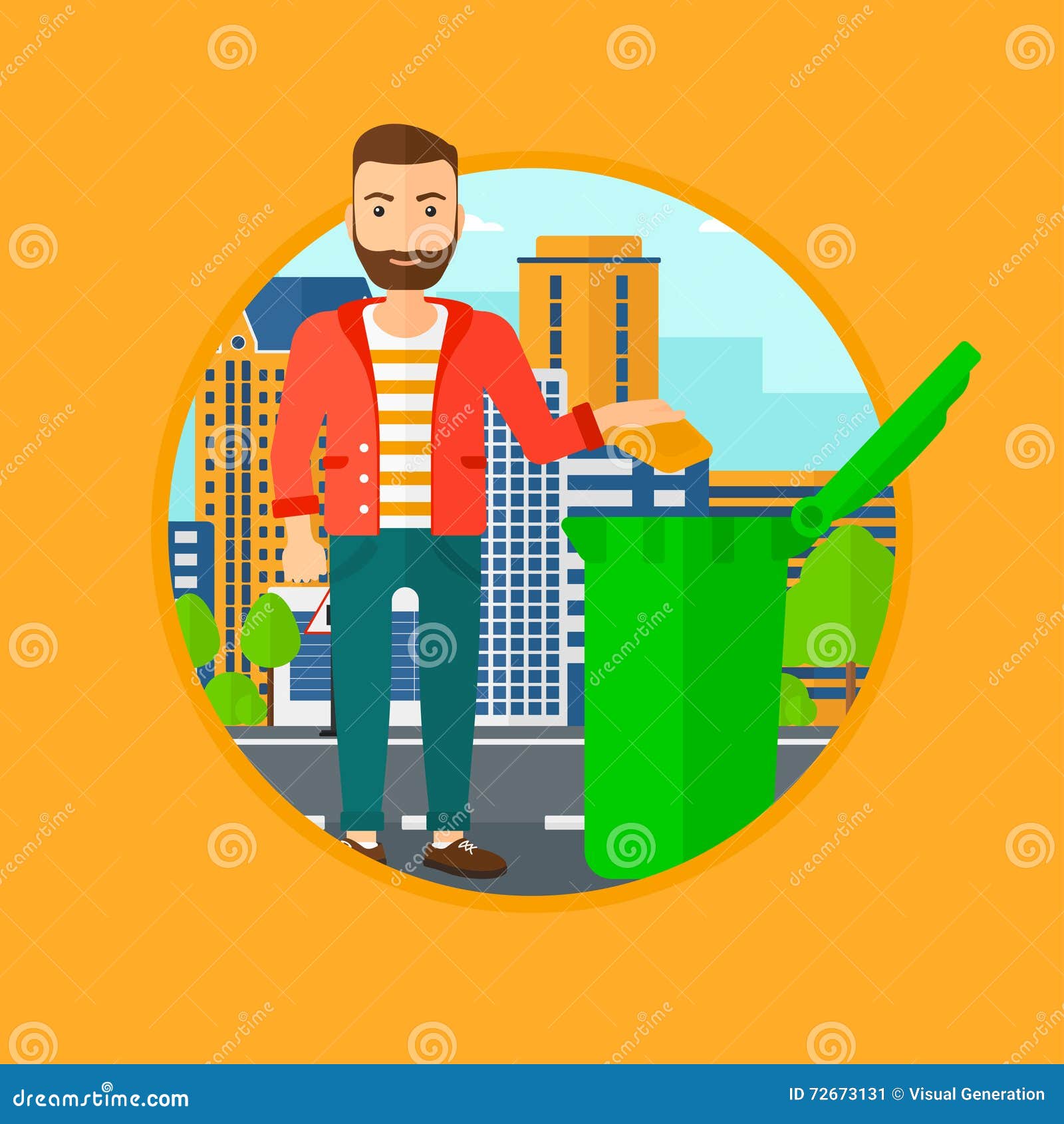 Mann, der Abfall wegwirft vektor abbildung. Illustration von ...