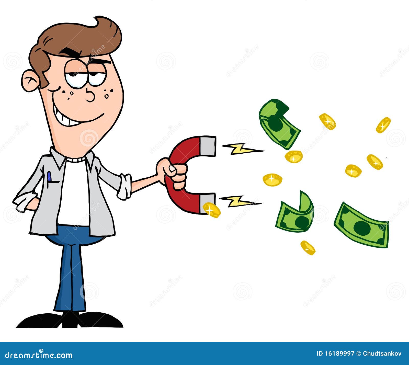 Mann, Der Bargeld Mit Einem Geldmagneten Montiert Vektor Abbildung ...