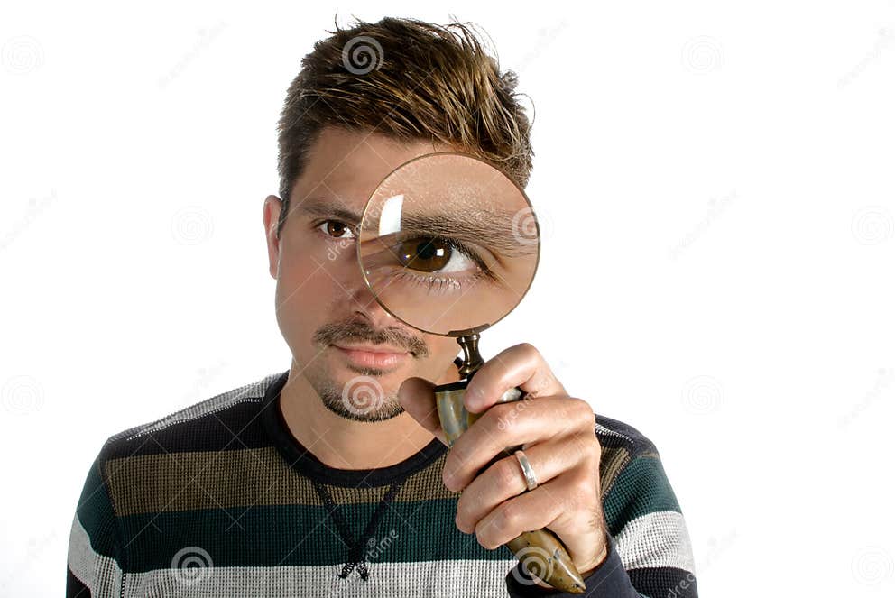 Mann, Der Durch Lupe Schaut Stockbild - Bild von einzeln, bruder: 38936637