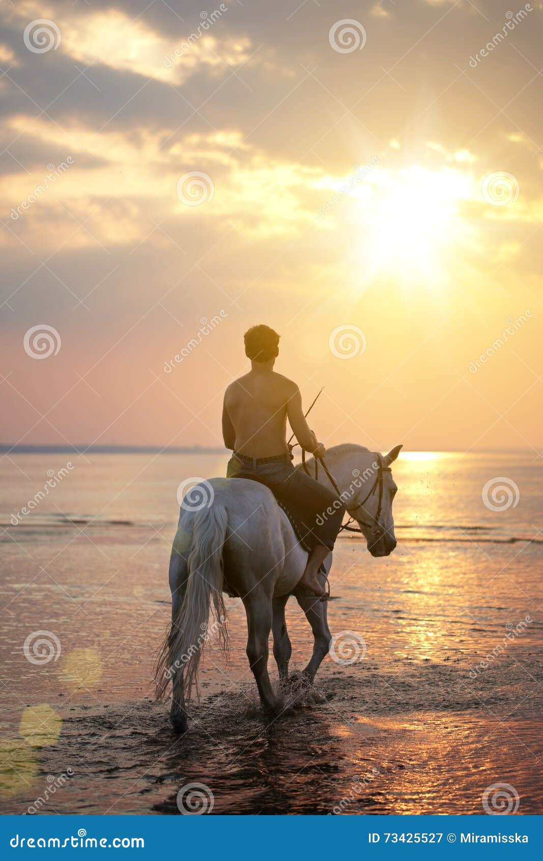Mann, Der Ein Pferd Auf Den Hintergrund Des Meeres Reitet Stockbild ...