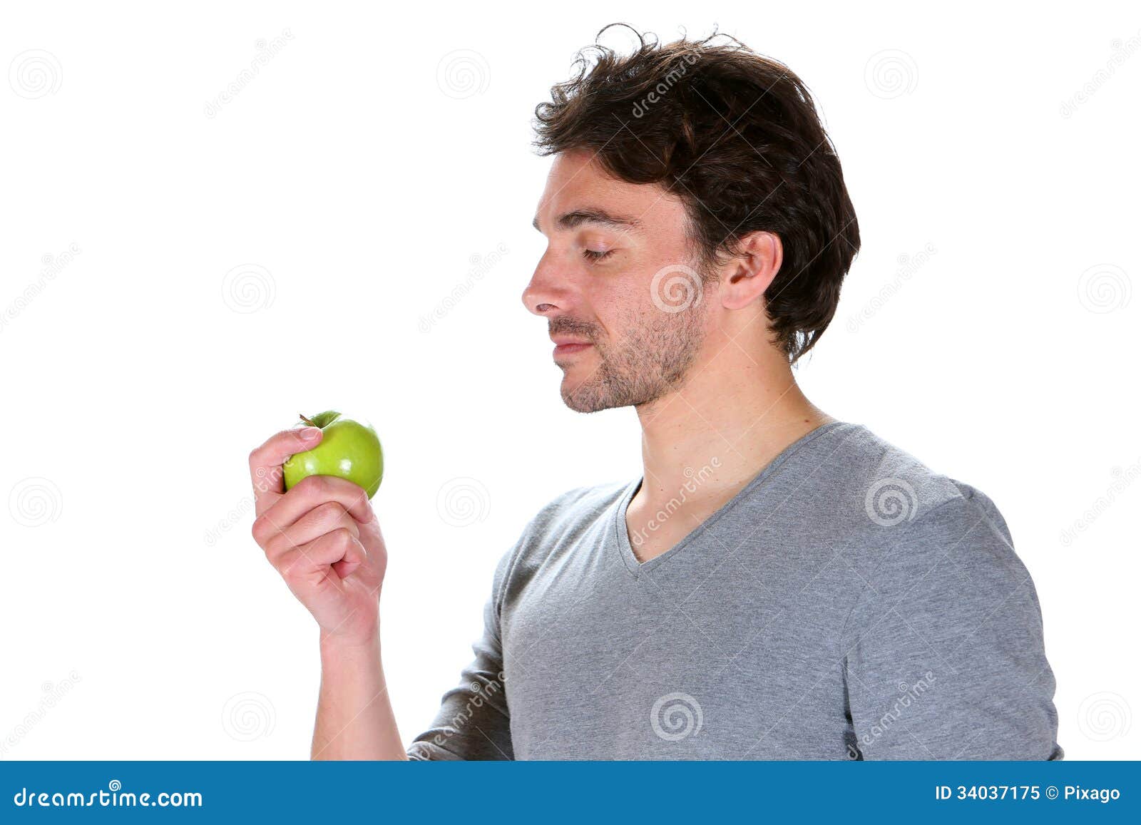 Mann, Der Einen Apfel Schaut Stockbild - Bild von bezaubern, lächeln ...