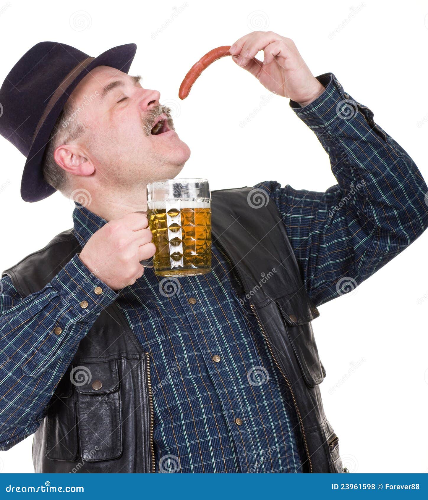 Mann, Der Einen Bierbauch Und -wurst Anhält Stockfoto - Bild von ...