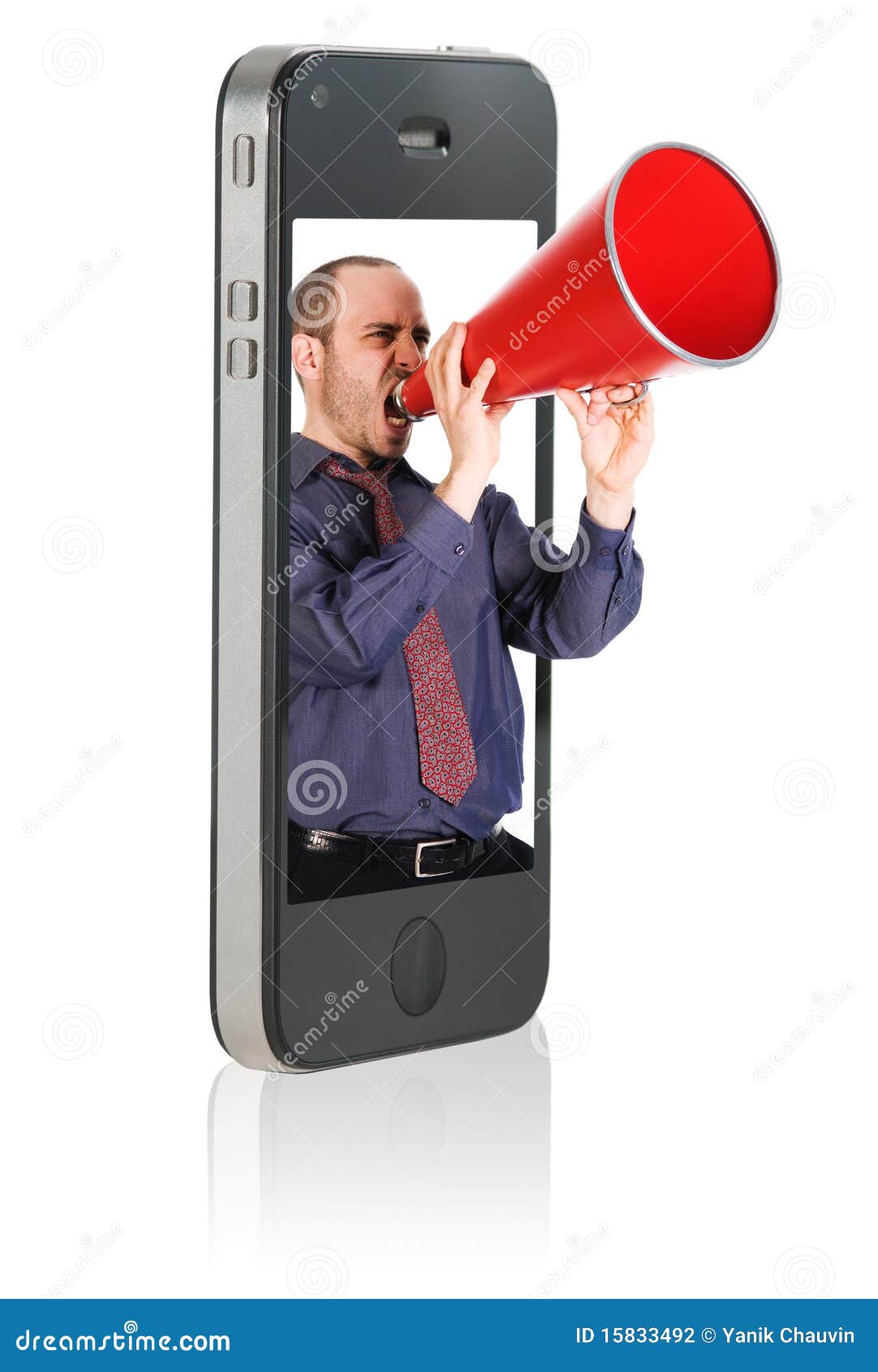 Mann, Der Im Megaphon Kreischt Stockfoto - Bild von schreien, beweglich ...