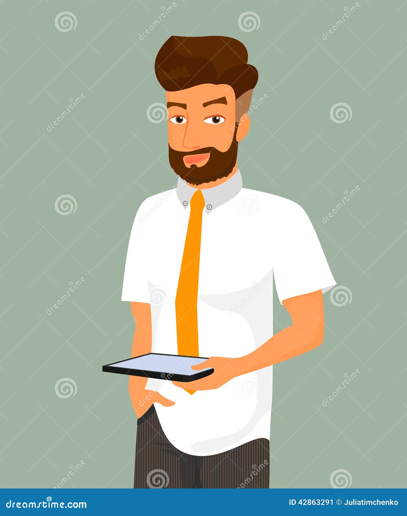 Mann Hält Einen Tabletten-PC in Seiner Hand Vektor Abbildung ...