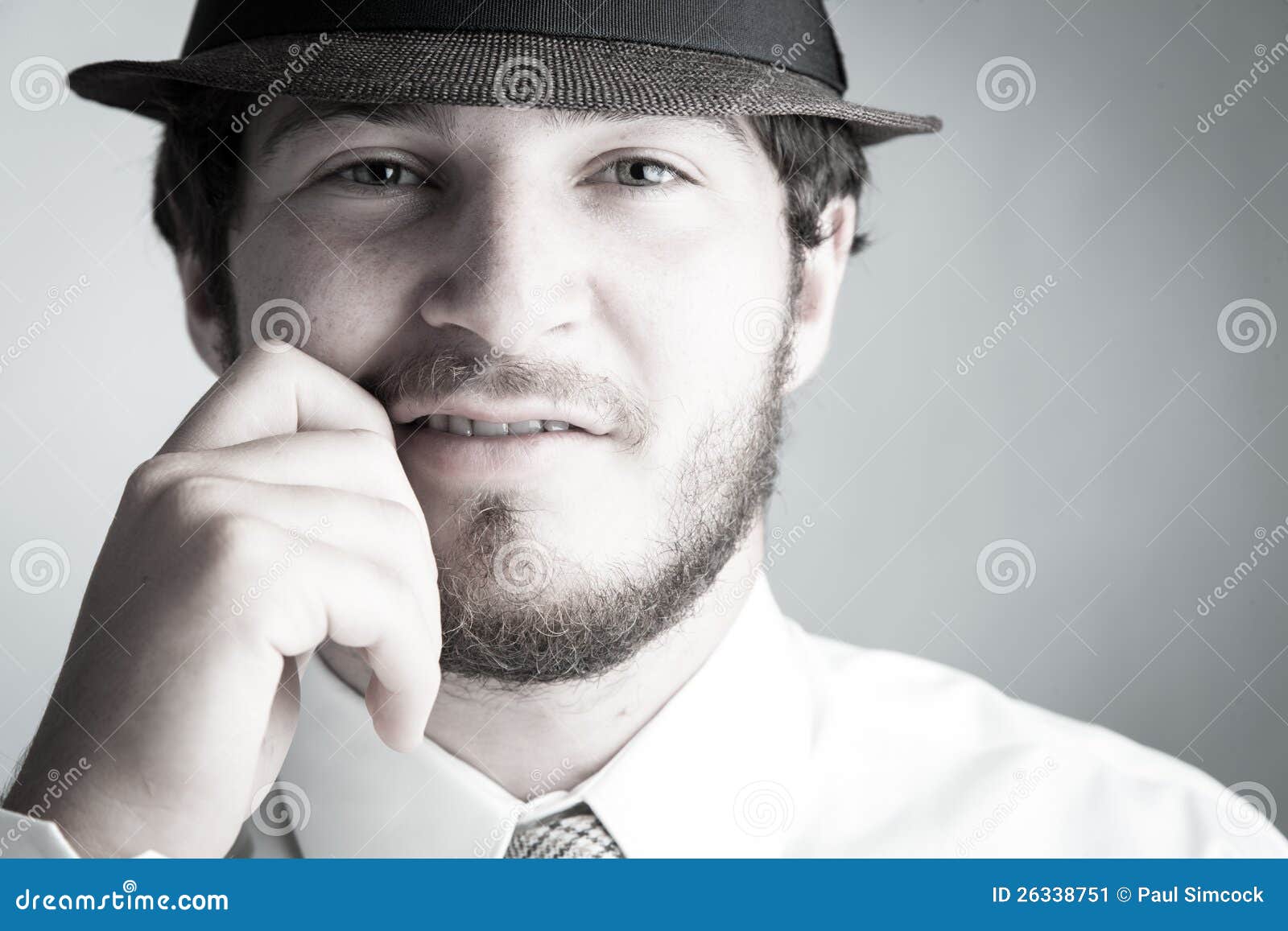 Mann Im Hut Und in Der Gleichheit Stockbild - Bild von hand, kaukasisch ...