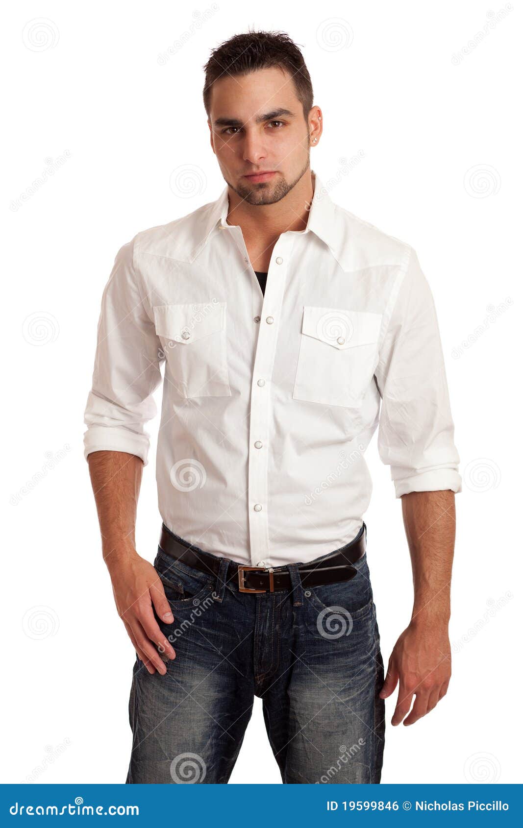 Mann Im Weißen Hemd Und in Den Jeans Stockfoto - Bild von studio ...