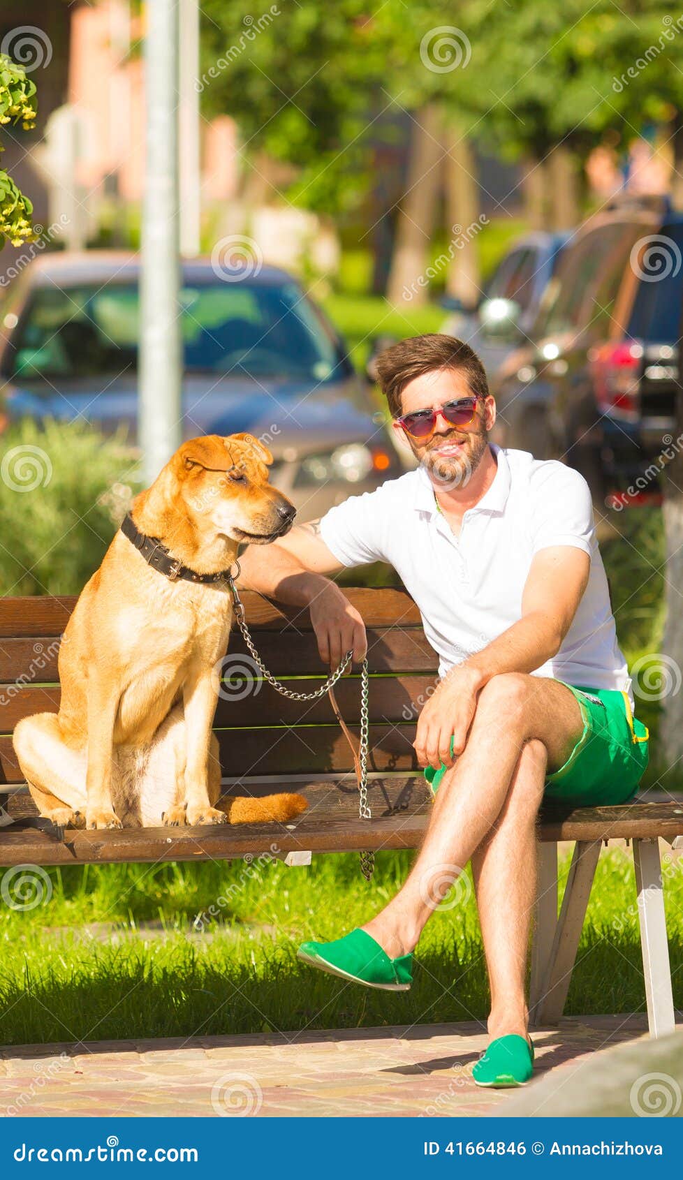 Mann Mit Hund Auf Bank Im Park Stockfoto - Bild von leute, einfügen ...