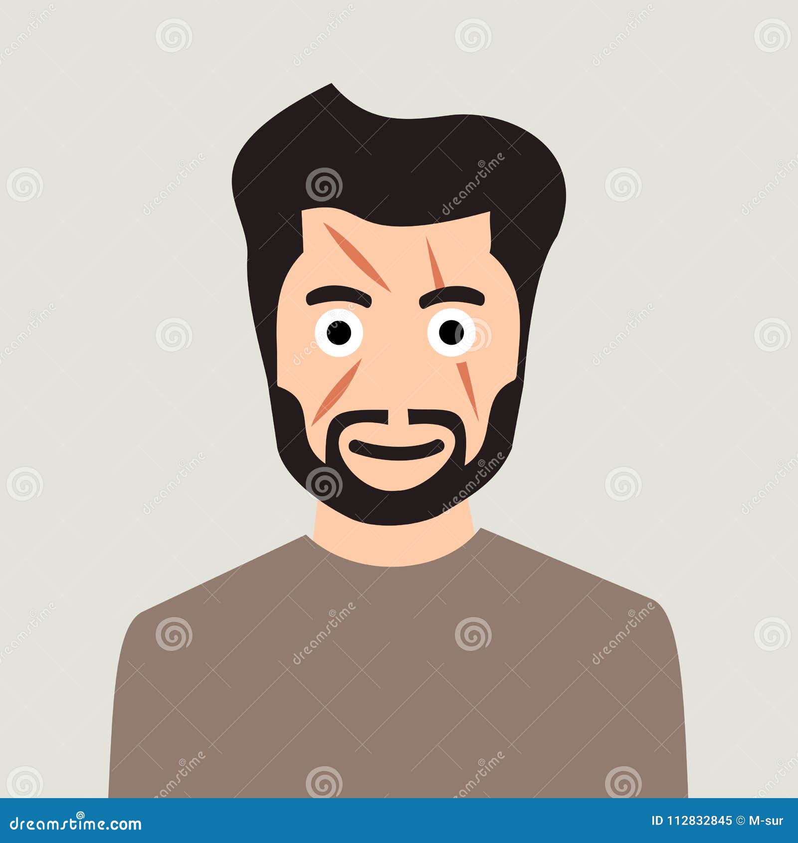 Mann Mit Narbe Auf Geschrammtem Gesicht Vektor Abbildung - Illustration ...