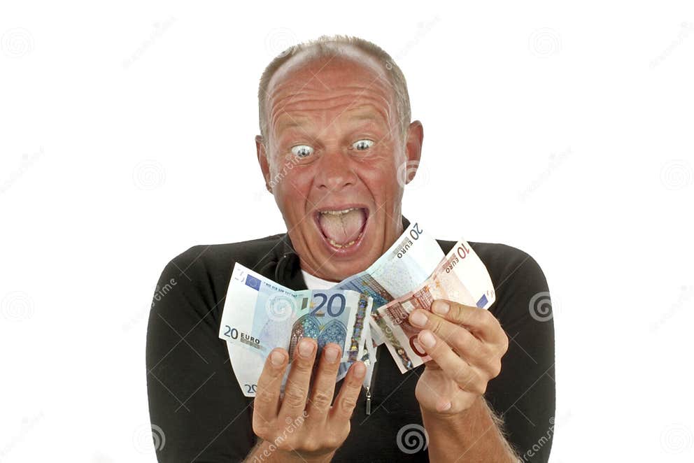 Mann total erregt stockbild. Bild von euphorisch, dollars - 21859717
