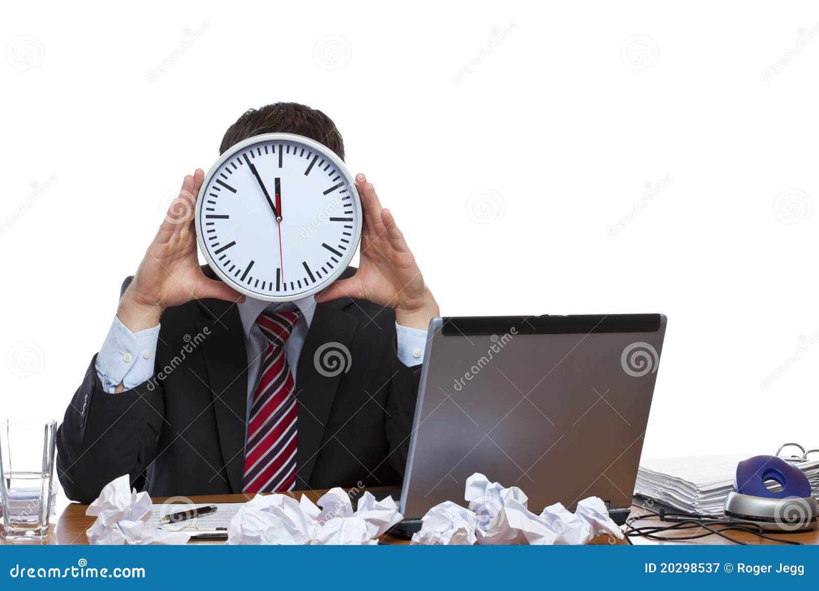 Mann Under Time Pressure with Clock at Face Stock Image - Image of ...