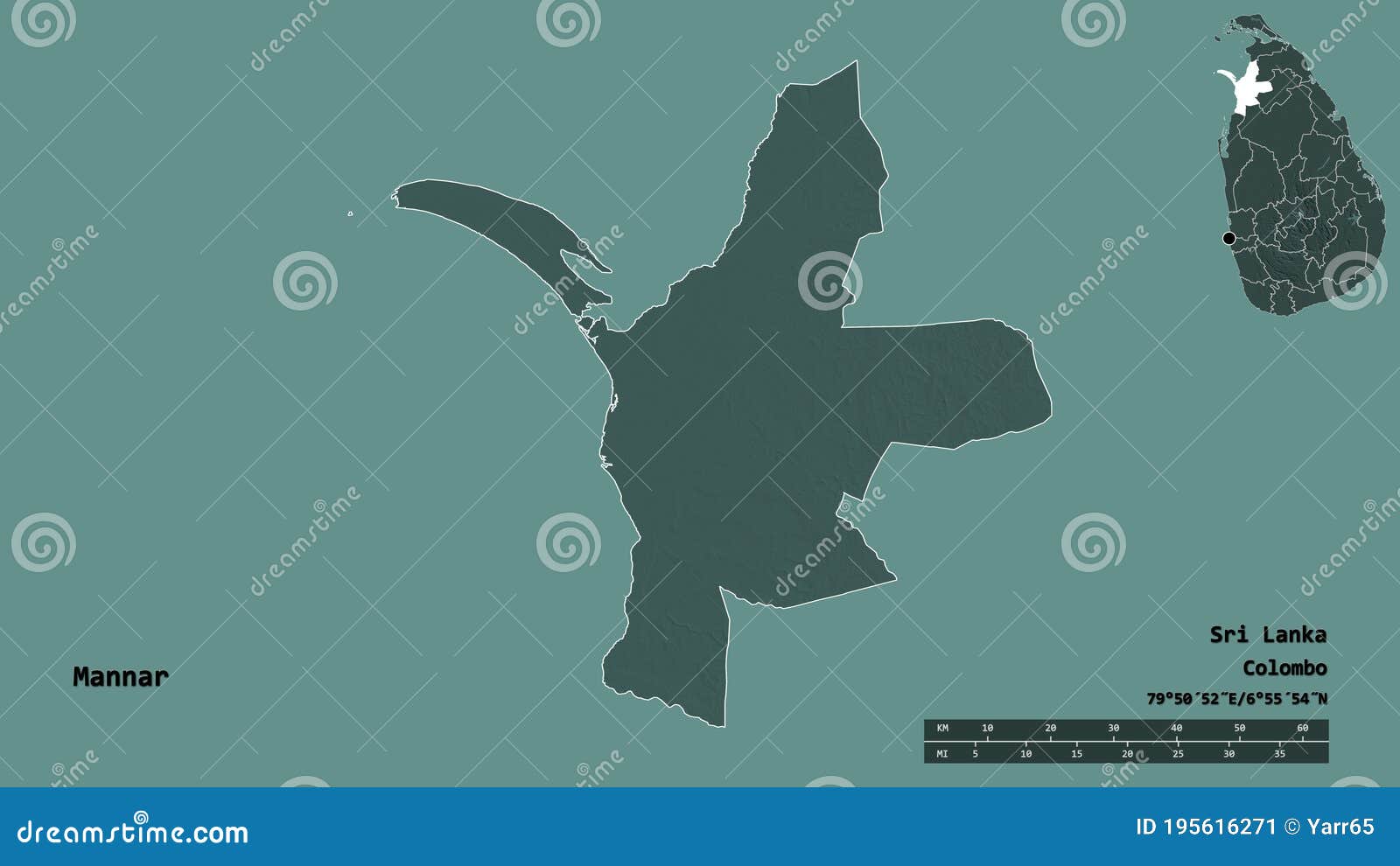 Mannar, District of Sri Lanka, Zoomed. Administrative Stock ...